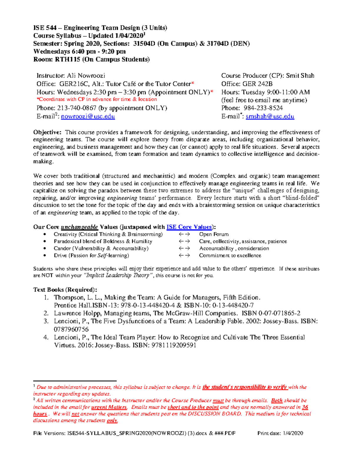 ISE544 Syllabus Spring 2020 - ISE 544 – Engineering Team Design (3 ...