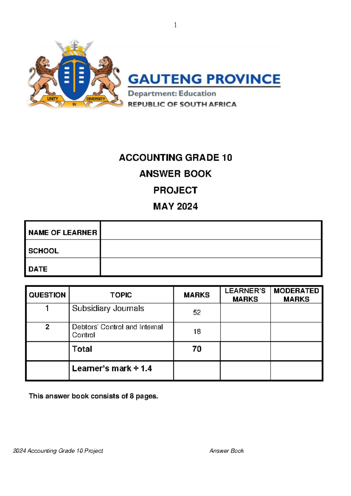 2024 Accounting Grade 10 Project -AB - ACCOUNTING GRADE 10 ANSWER BOOK ...
