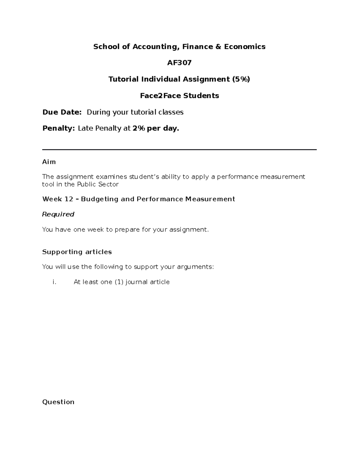 Tutorial Question - Week 12 - Students - School of Accounting, Finance ...