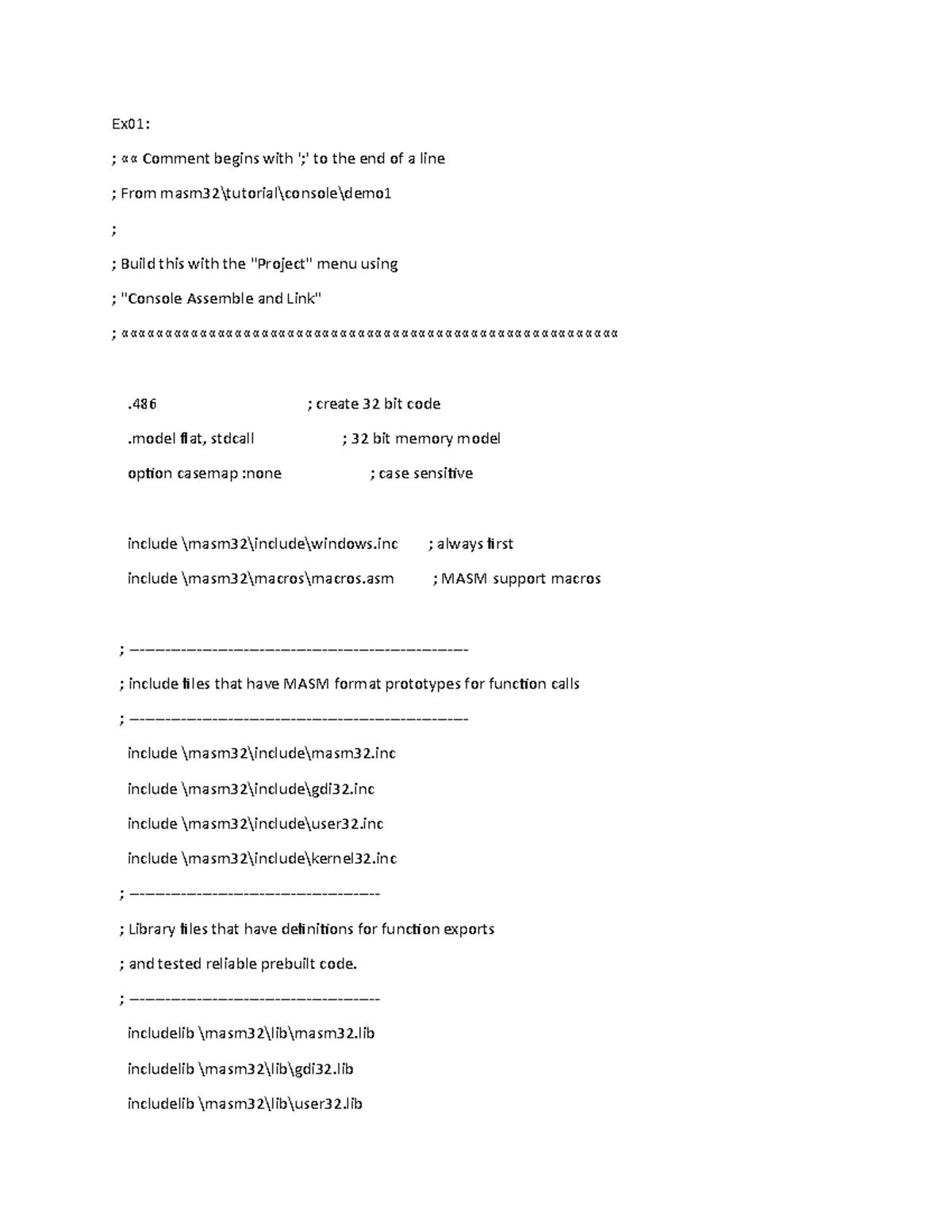 Document - IT'S NOTHING - Ex01: ; «« Comment begins with ';' to the end ...