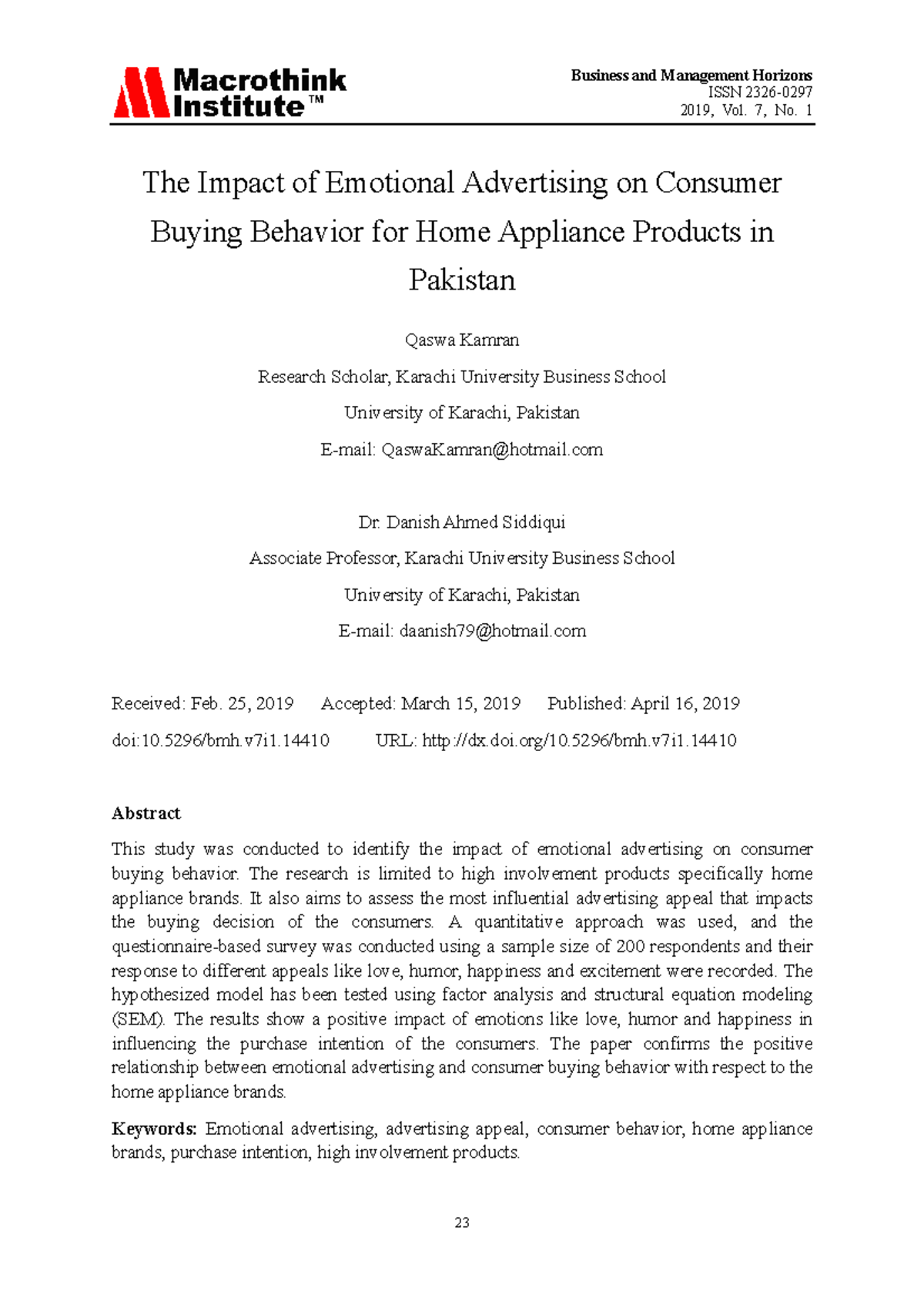 14410 53123 1 PB - Marketing management - ISSN 2326- 2019, Vol. 7, No ...