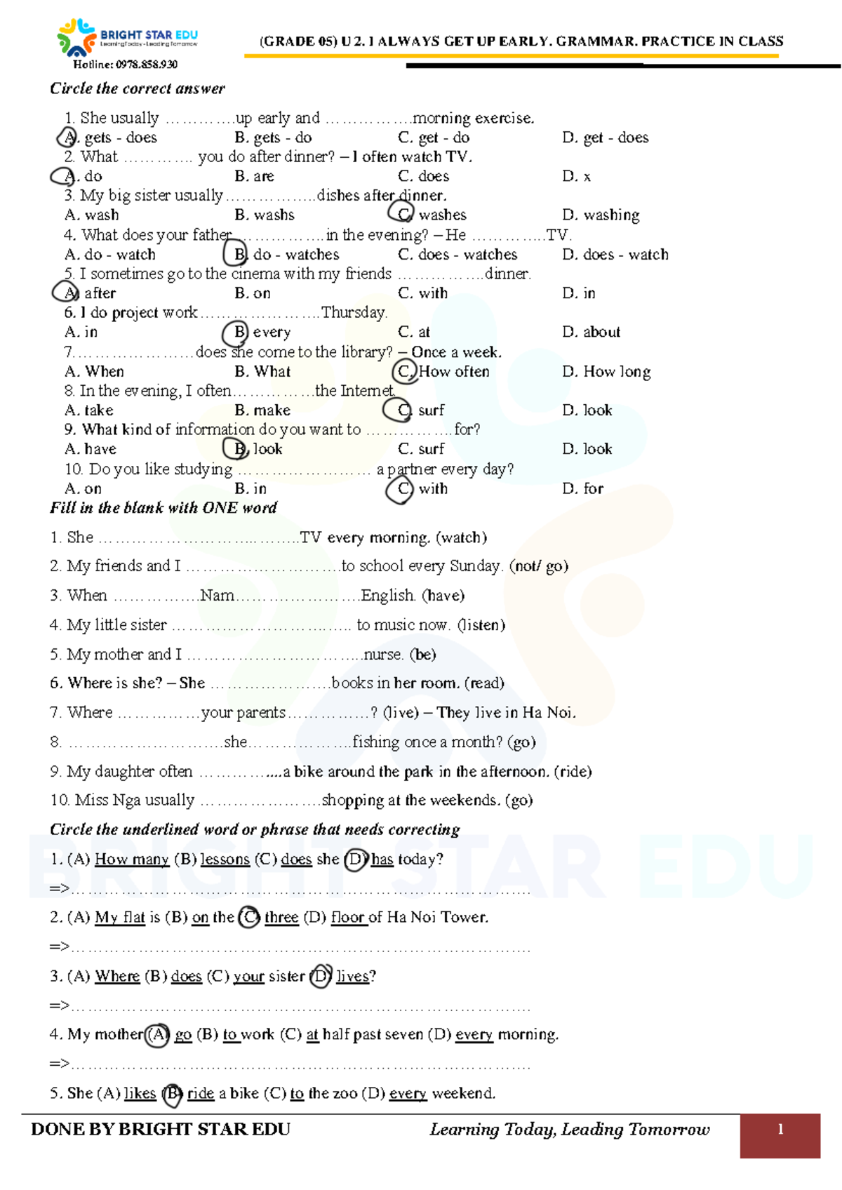 (Grade 05) U2.I Always GET UP Early. HOW About YOU Grammar practice in ...