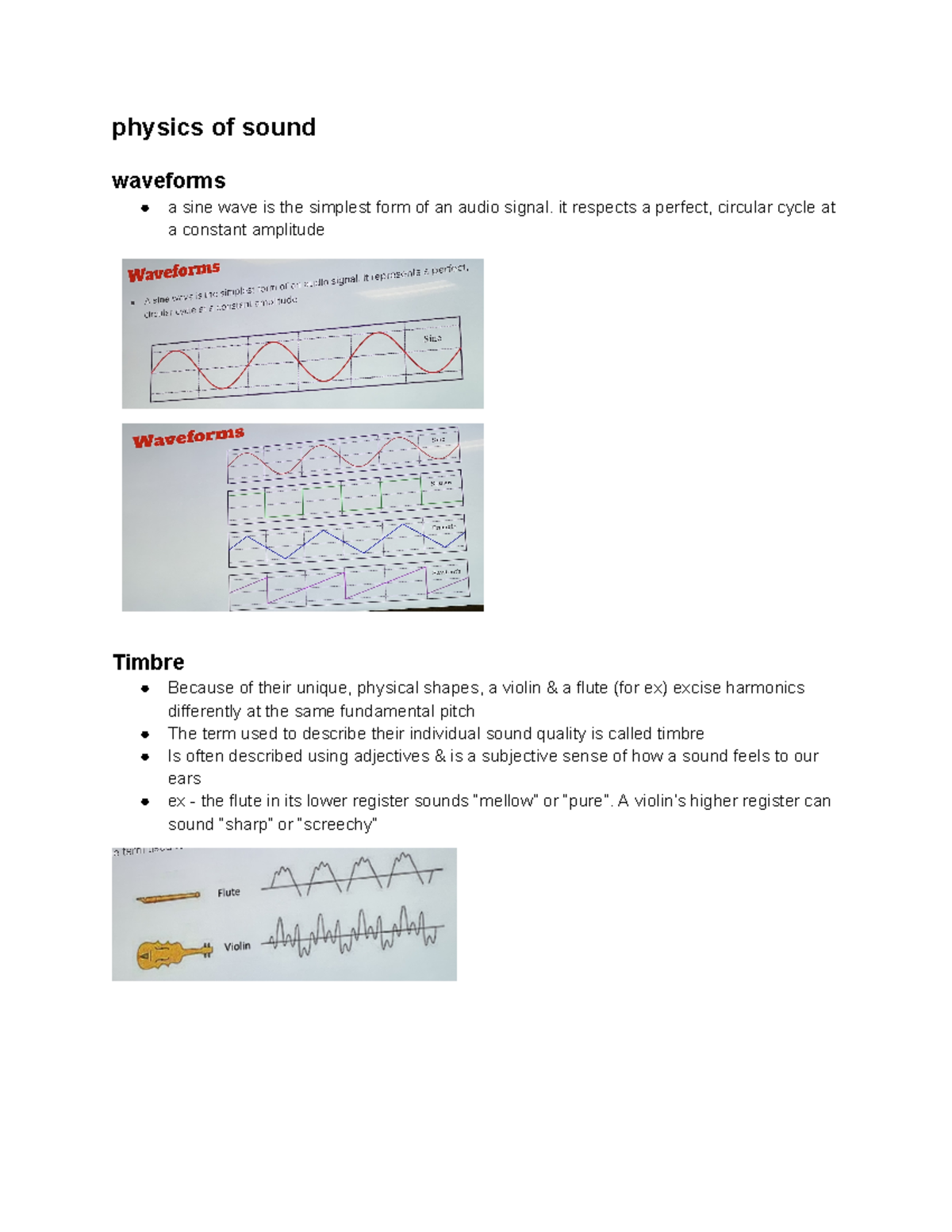 2/8 - physics of sound notes #3 - physics of sound waveforms a sine ...