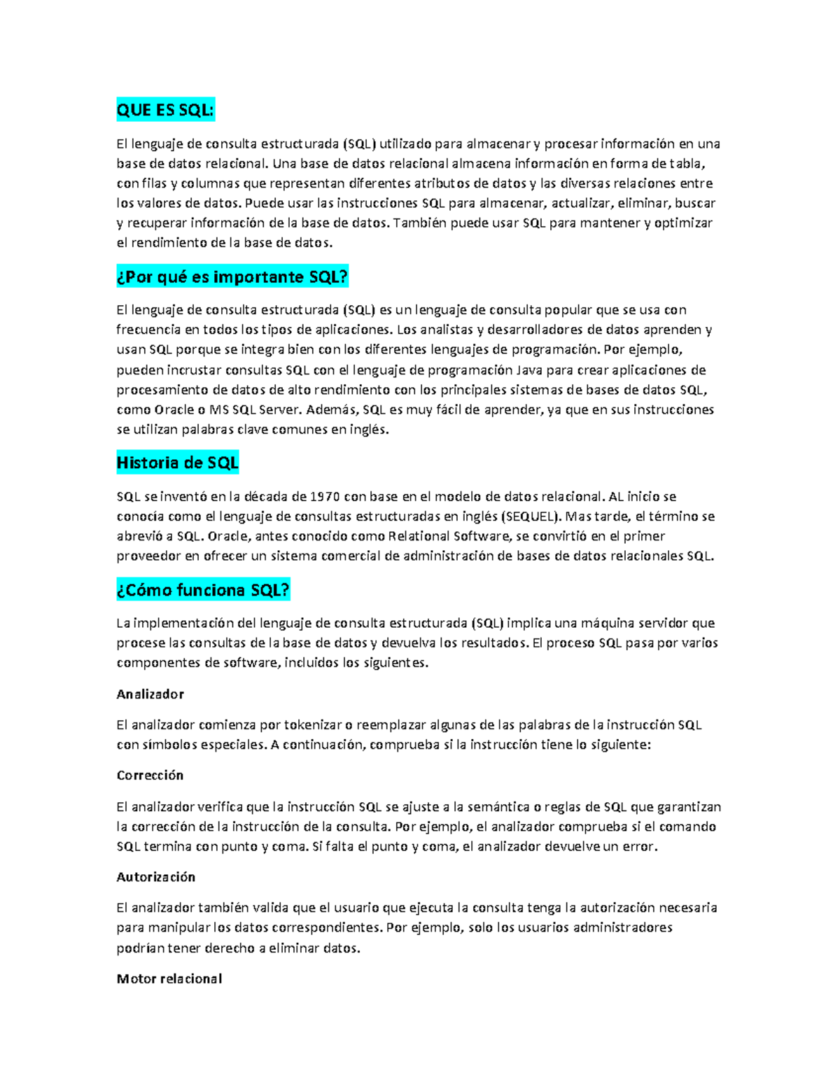 SQL - QUE ES SQL: El lenguaje de consulta estructurada (SQL) utilizado ...