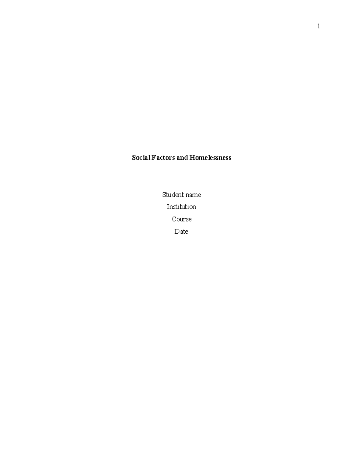 Homelessness - assignment - Social Factors and Homelessness Student ...