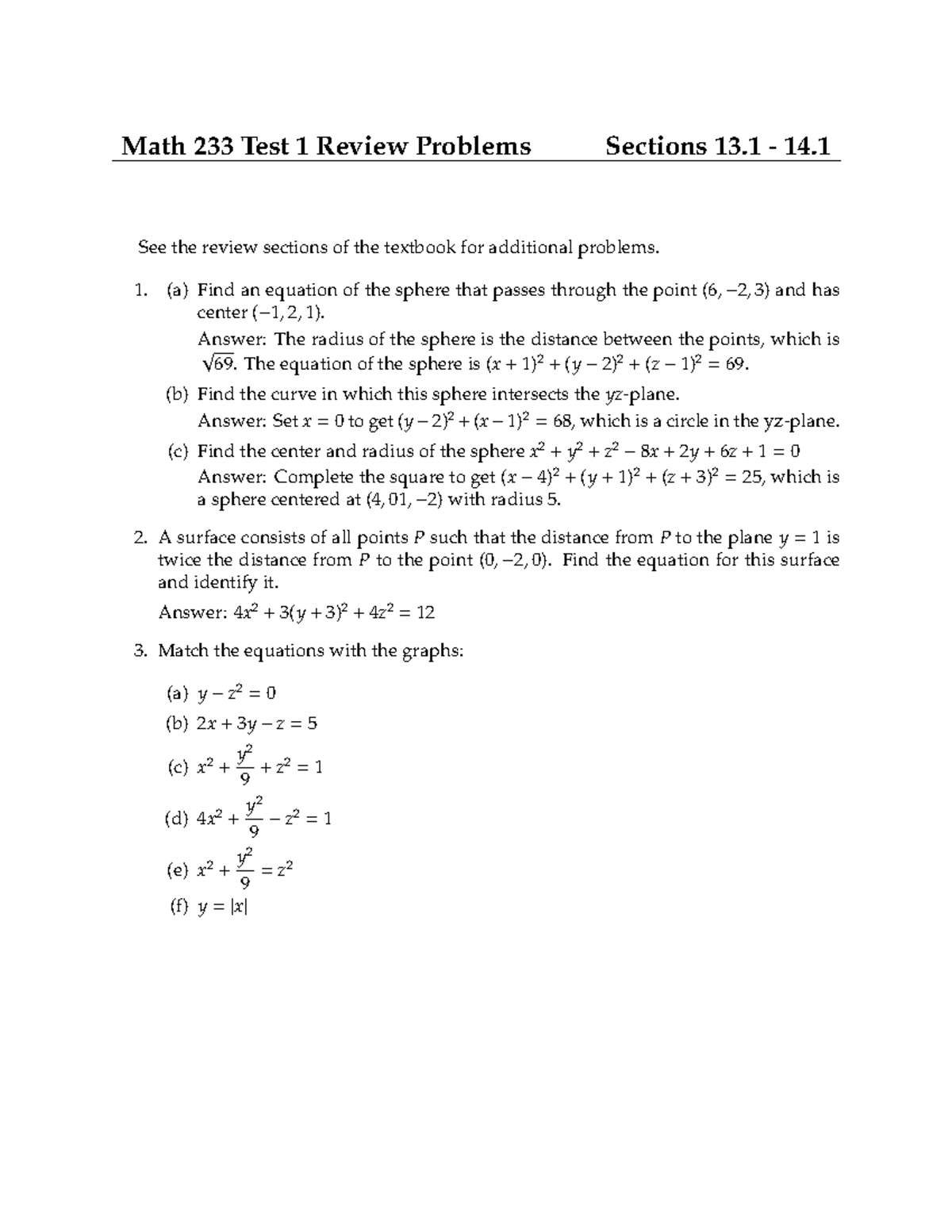 Math233 Test1Review Solutions 2020F - Math 233 Test 1 Review Problems ...