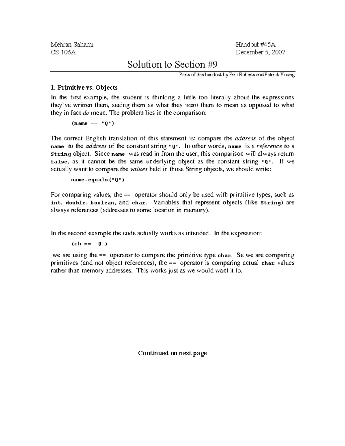 45a section 9 solutions - Mehran Sahami Handout #45A CS 106A December 5 ...