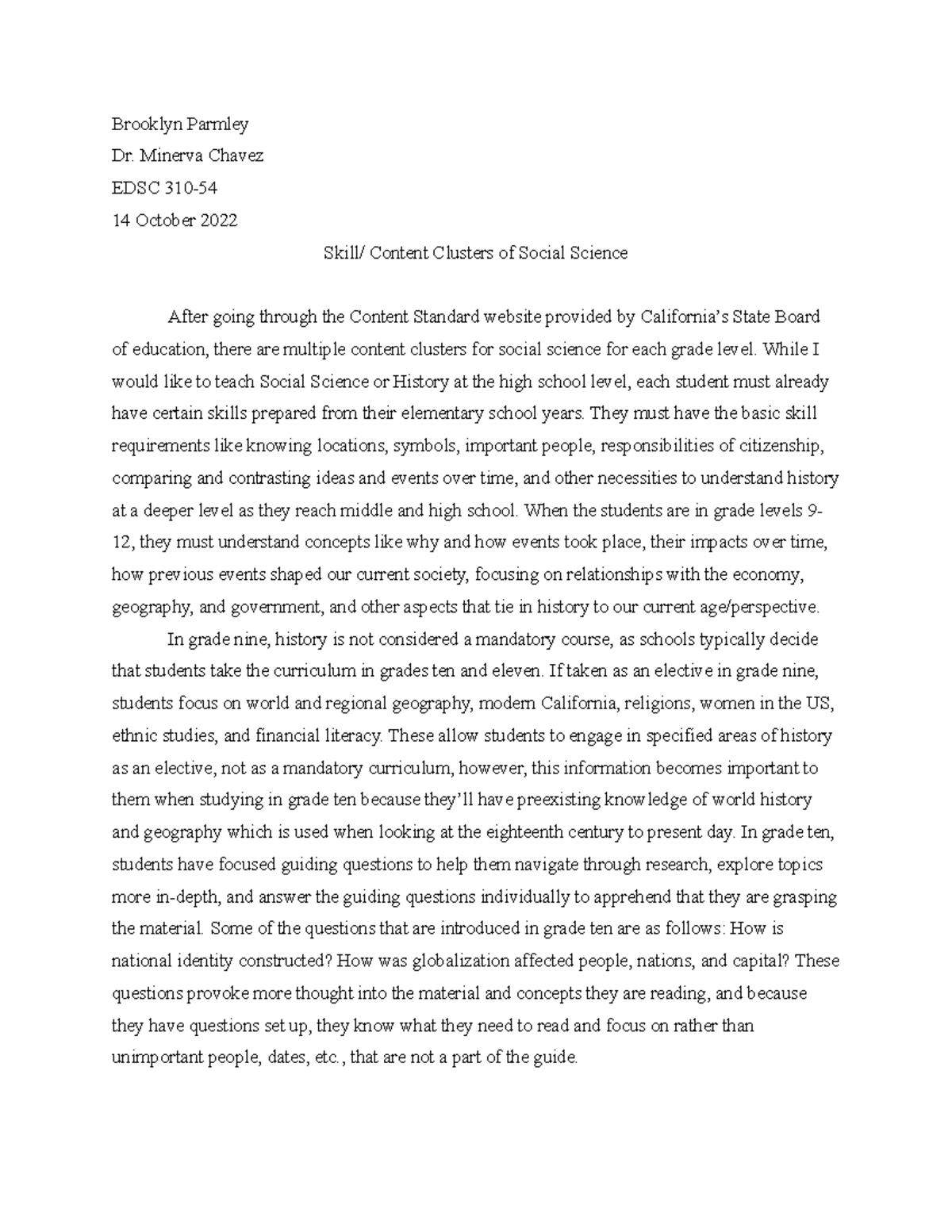 EDSC 310- Curriculum Standards Assignment - Brooklyn Parmley Dr ...