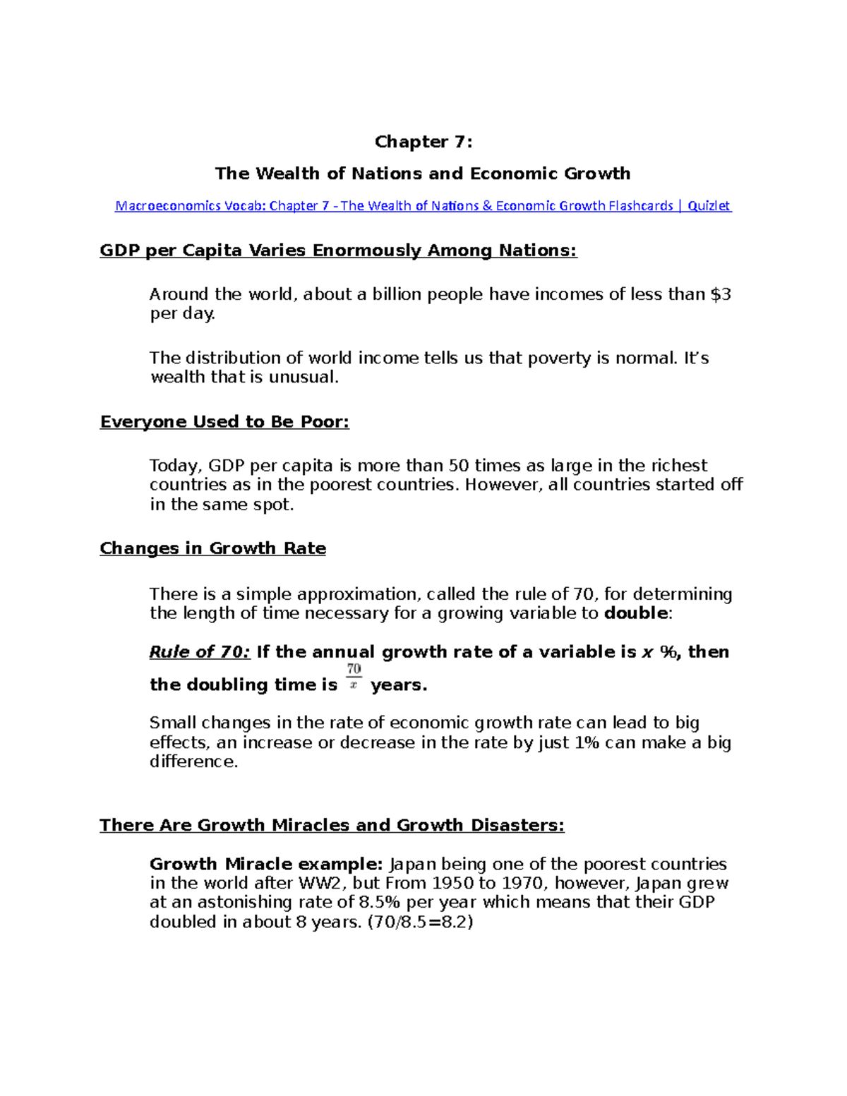 Econ Exam Review - Class notes - Chapter 7: The Wealth of Nations and ...