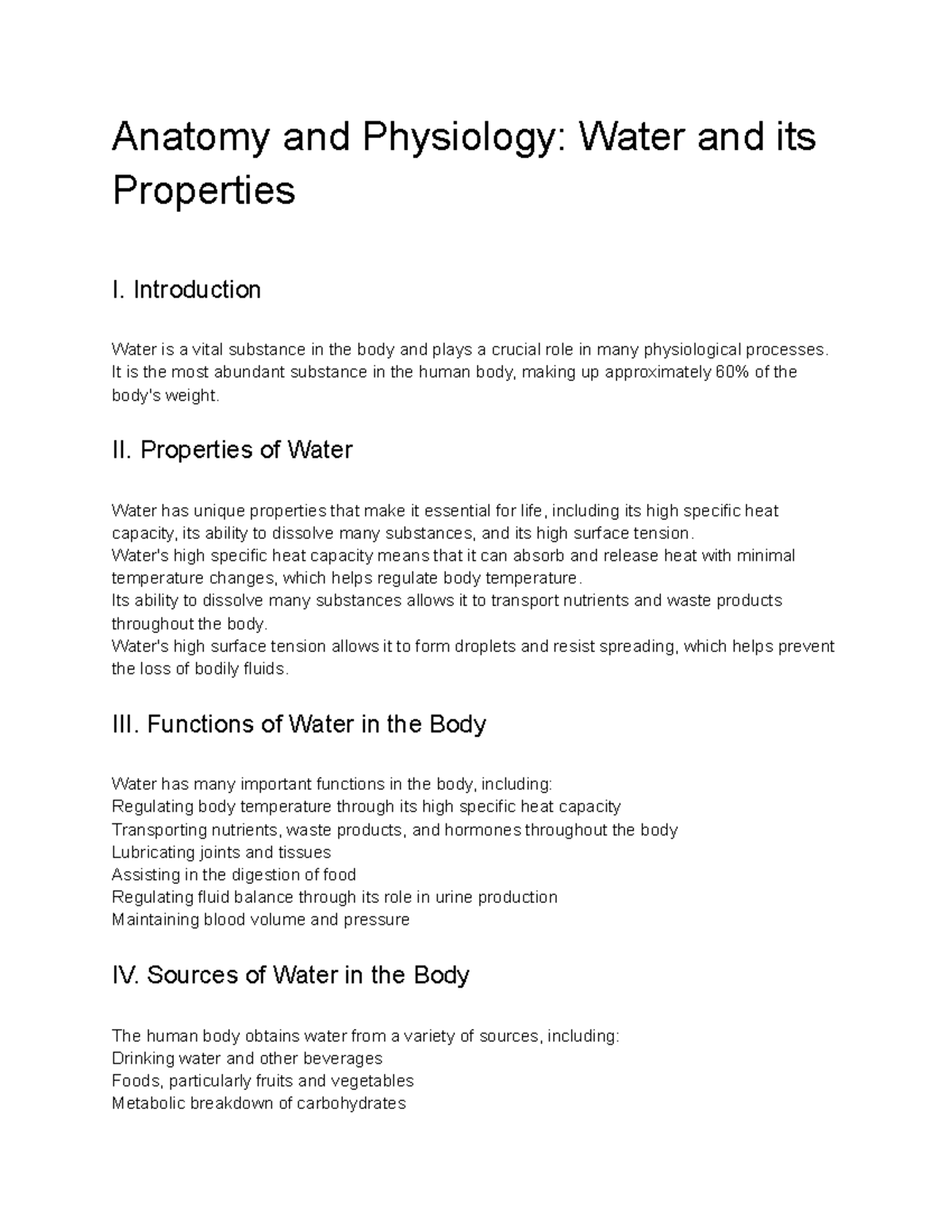 Anatomy and Physiology II 5 - Anatomy and Physiology Water and its ...
