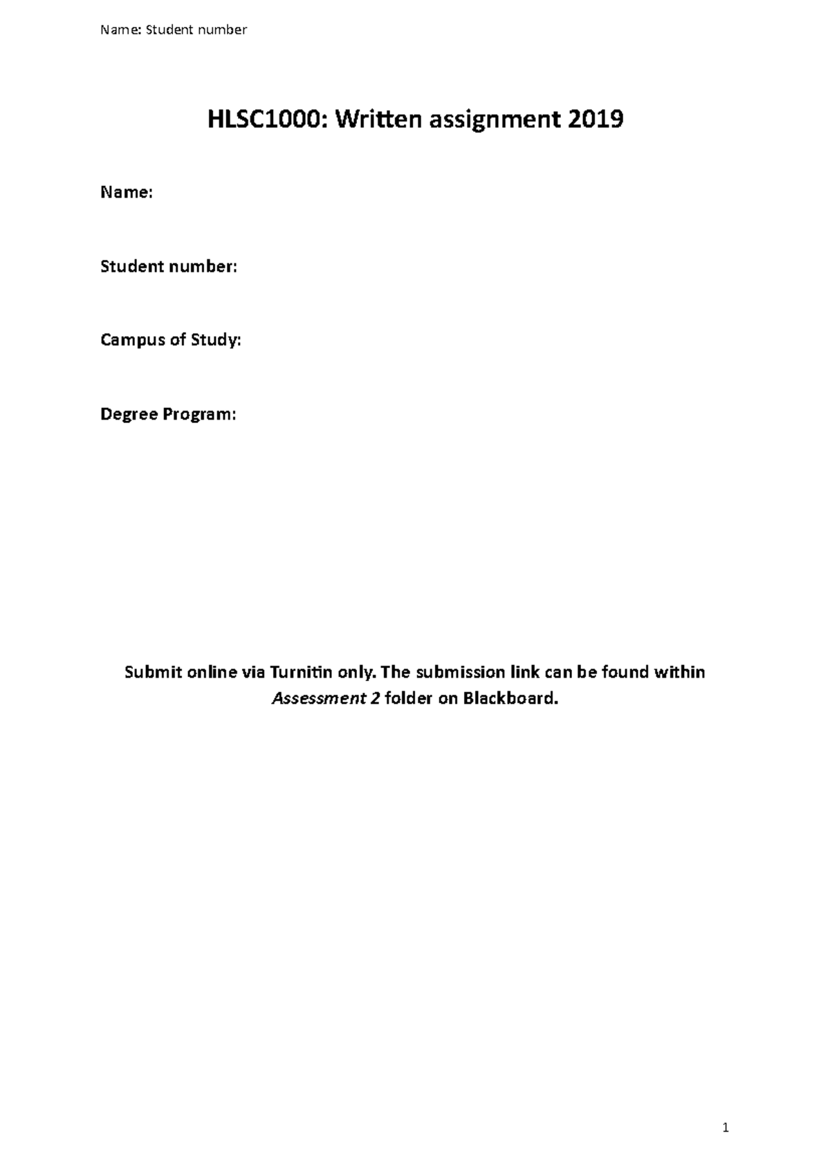2019 Assignment formatting document - HLSC1000: Written assignment 2019 ...