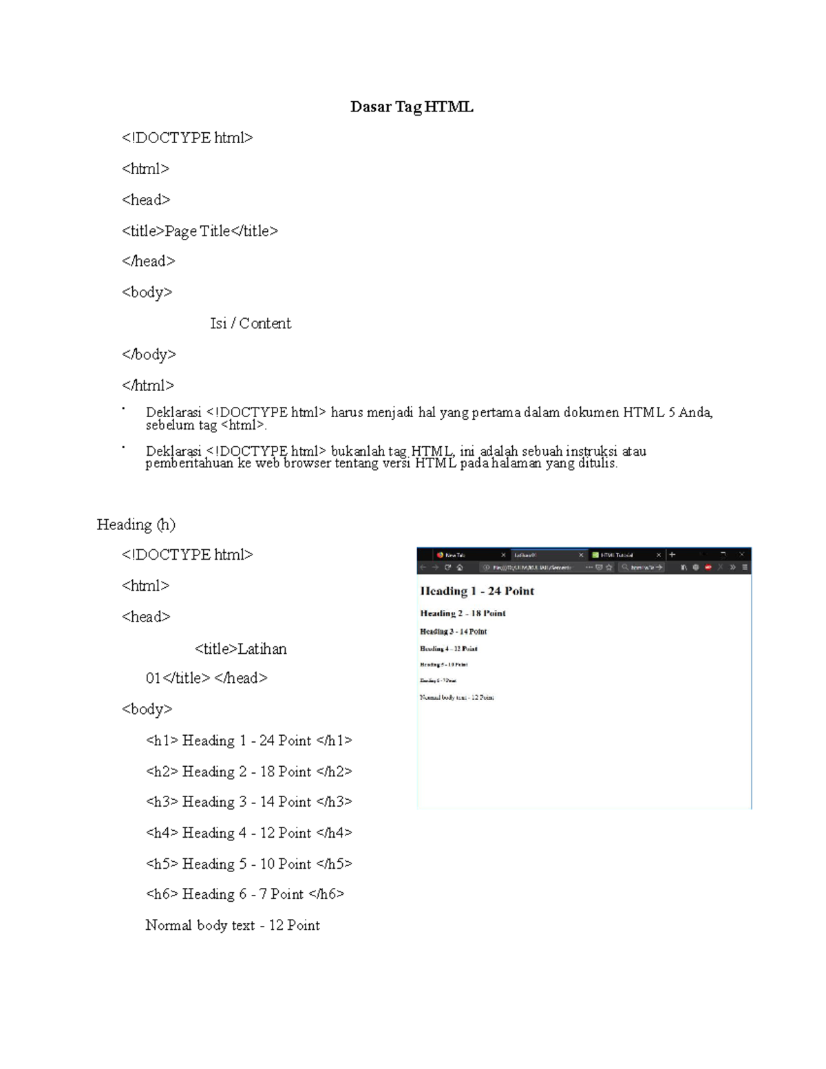 Desain web 3 - Dasar Tag HTML Page Title Isi / Content Deklarasi harus ...