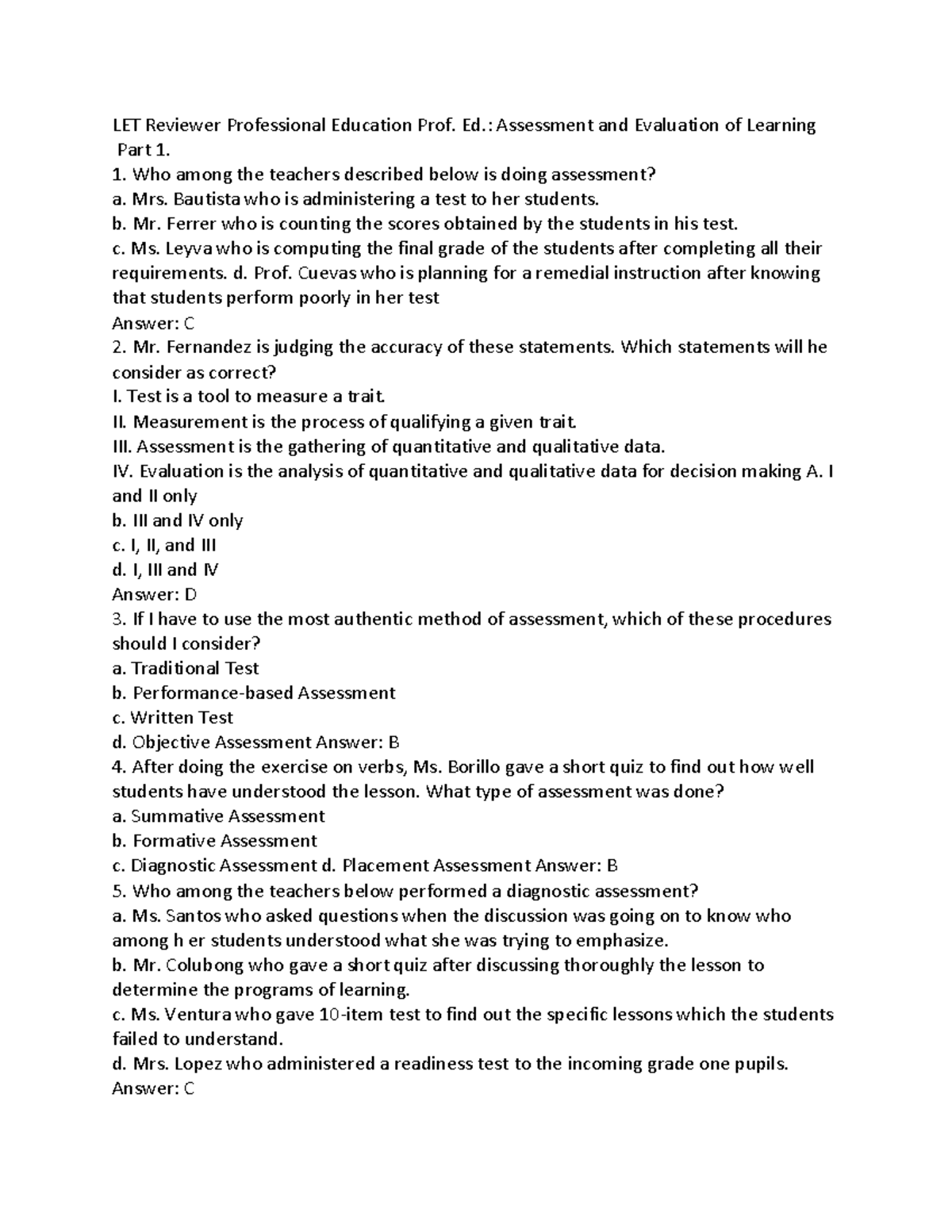 assessment of learning part 1 - LET Reviewer Professional Education ...