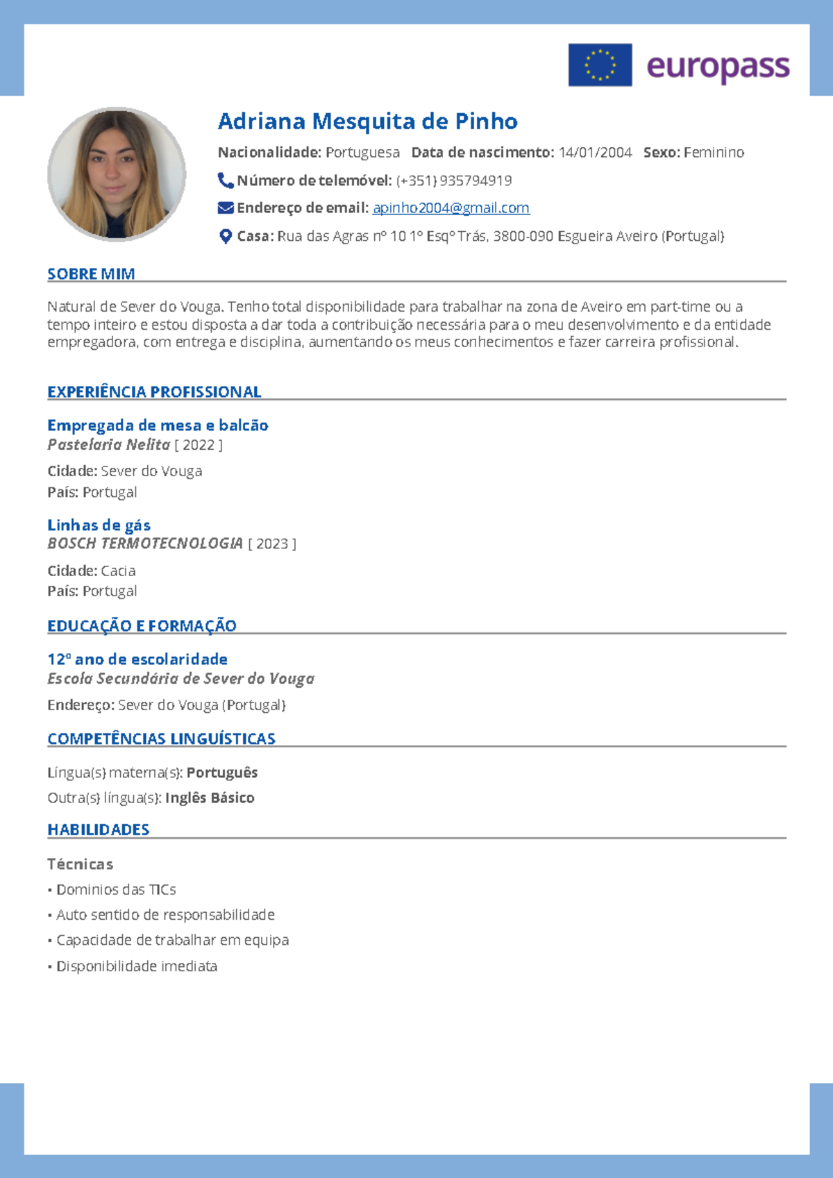 CV - Adriana Mesquita de Pinho-1 - SOBRE MIM Natural de Sever do Vouga ...
