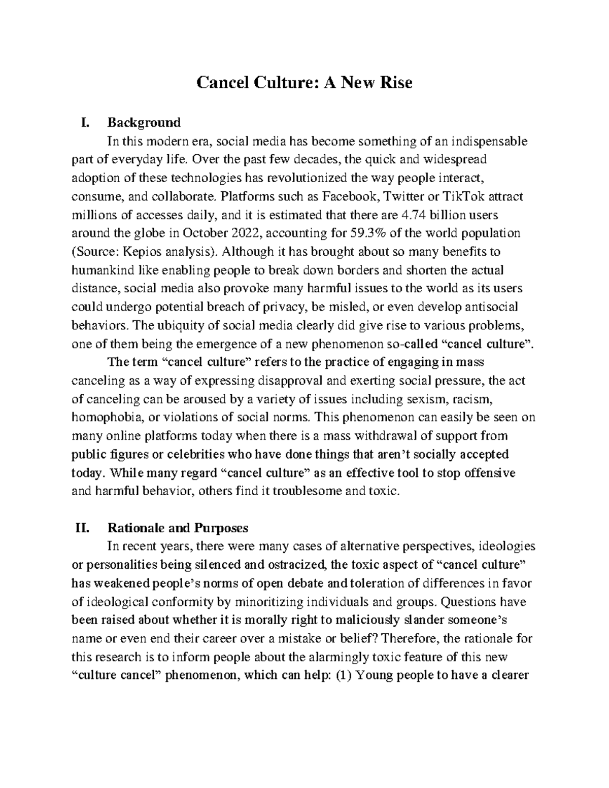 GPAC Kancel Kuturel RPr - Cancel Culture: A New Rise I. Background In ...