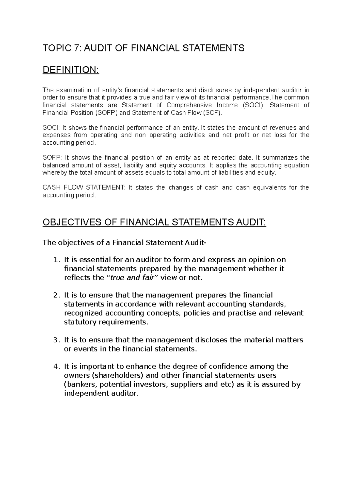 Topic 7 Audit OF Financial Statement 02022023 - TOPIC 7: AUDIT OF ...