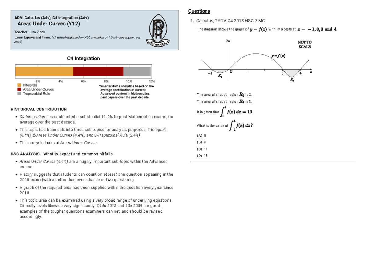 5. Integration - Areas under curves Part 2 (band 5 Questions Only ...