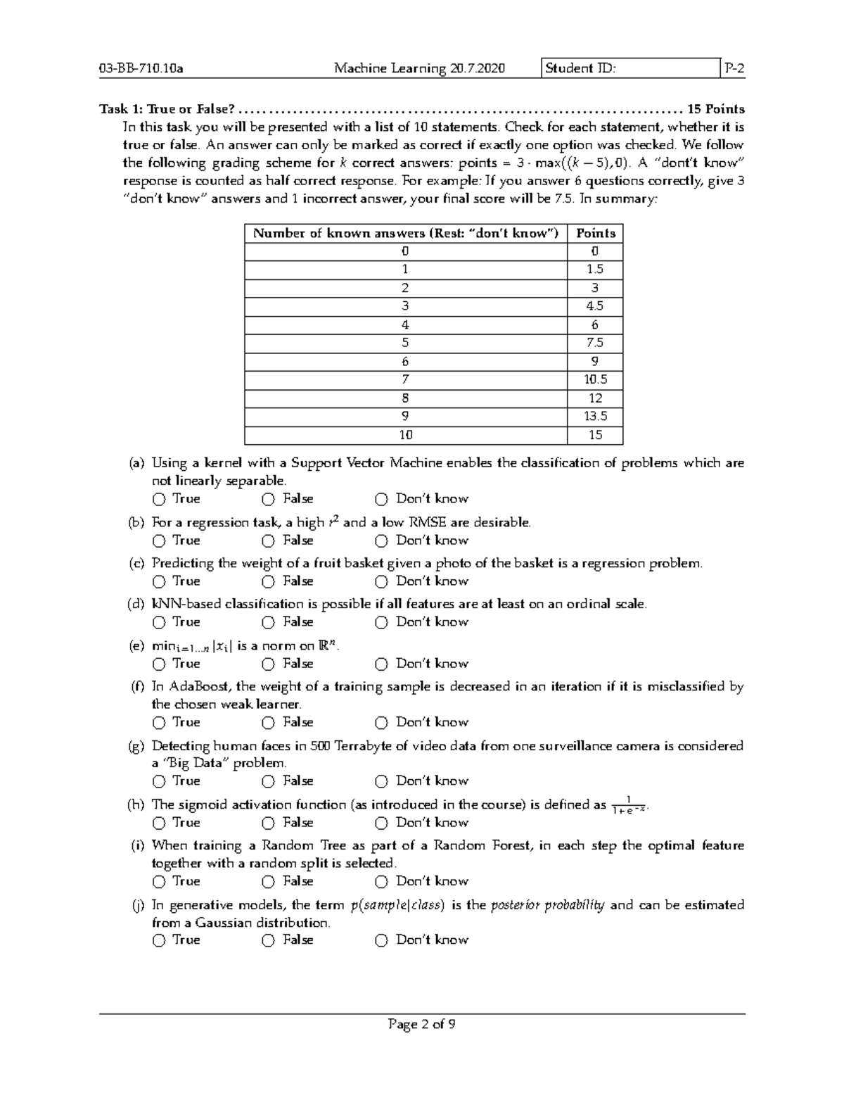 Exam SS20-2-8 - Exam bsp - Task 1: True or - Studocu