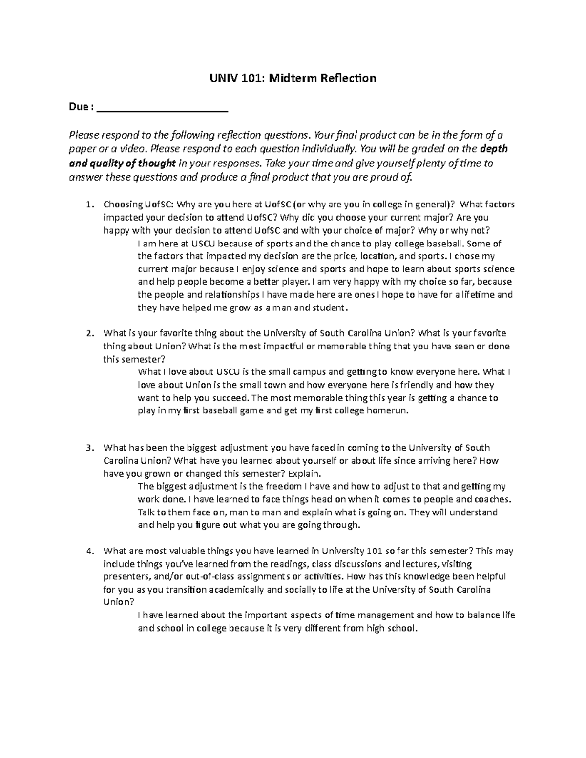 Midterm Reflection - Stuff - UNIV 101: Midterm Reflection Due ...