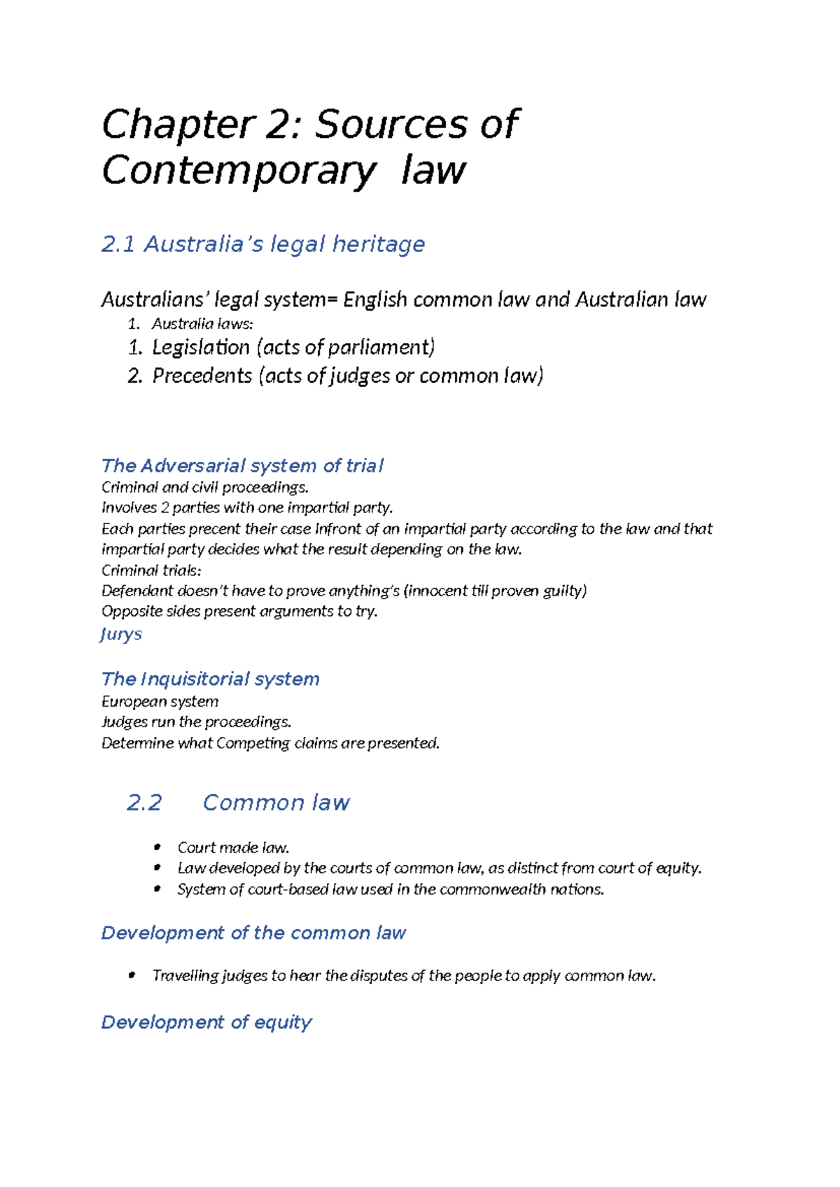 Chapter 2 - notes - Chapter 2: Sources of Contemporary law 2 Australia ...
