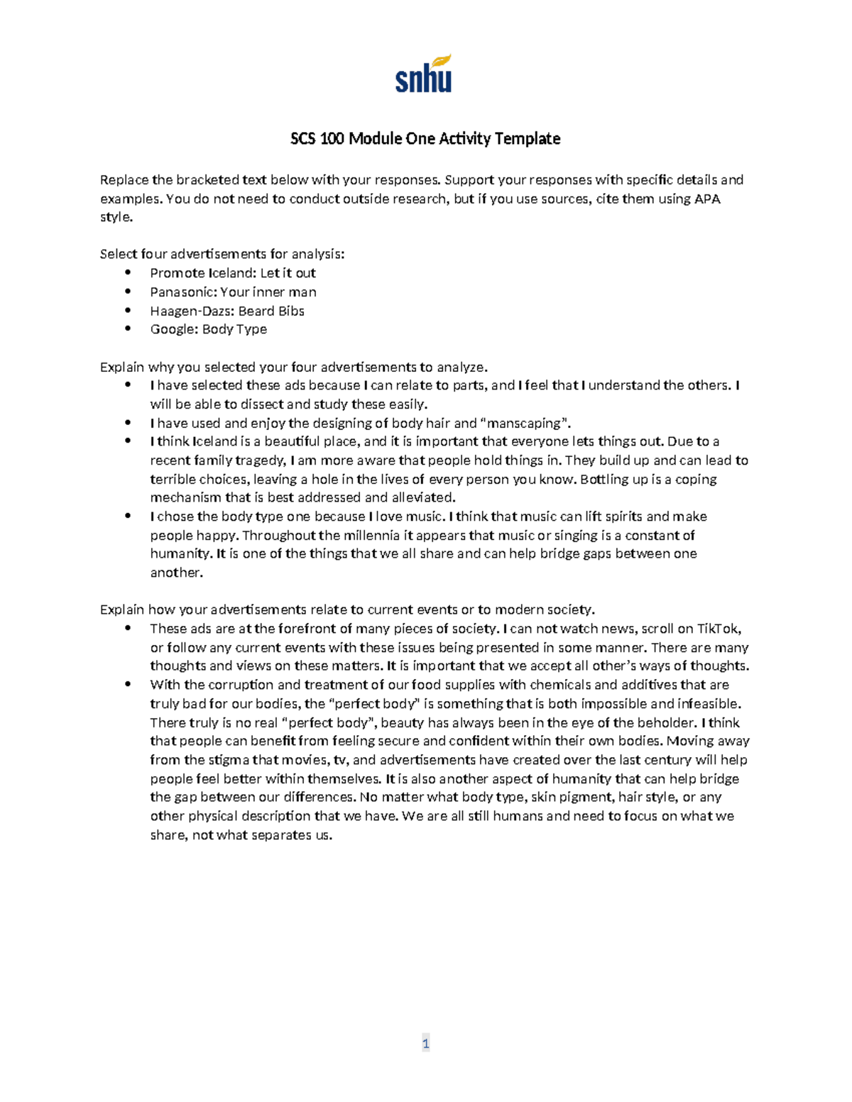 SCS 100 Module One Activity Please USE THIS ONE FOR Grading - SCS 100 ...