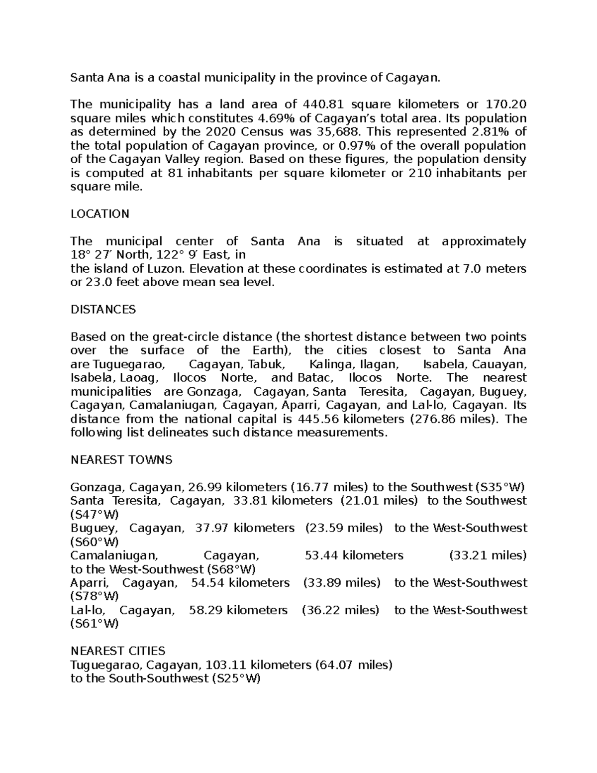 Demographic Profile of Sta. Ana, Cagayan - Santa Ana is a coastal ...