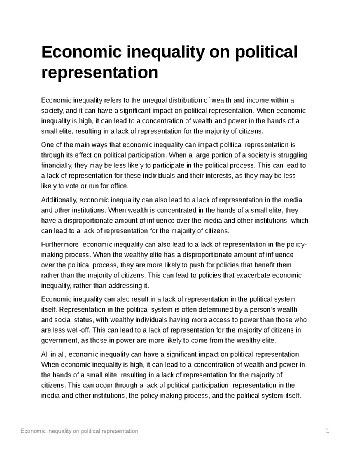 Economic inequality on political representation - When economic ...