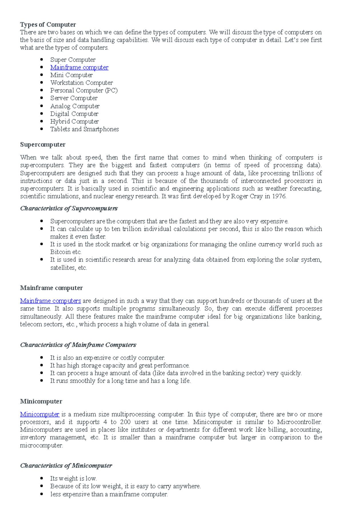 Evolution-of-Computing-module - Types of Computer There are two bases ...