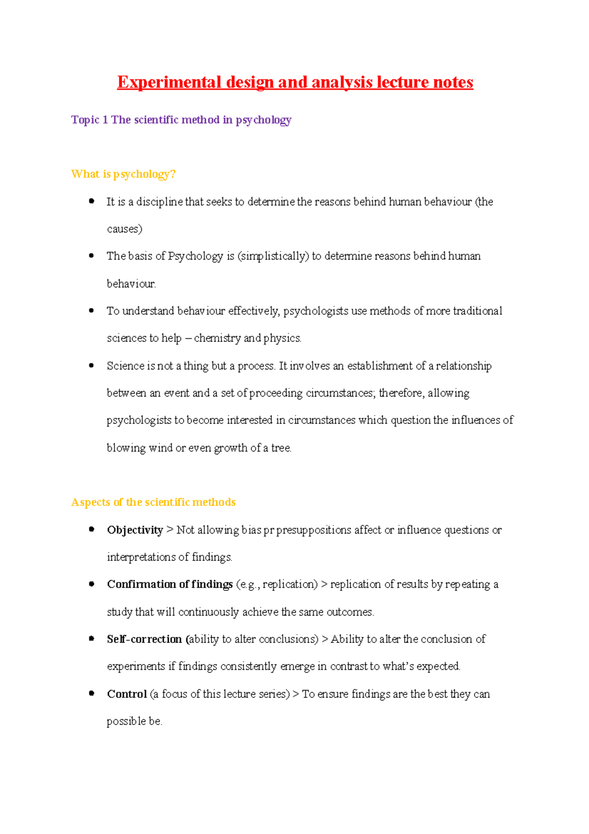 Experimental design and analysis lecture notes - To understand ...