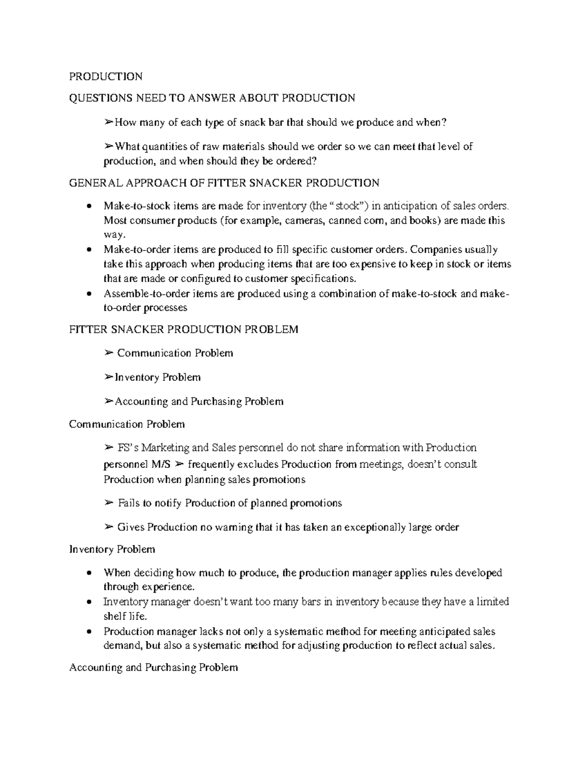 Production - PSDP - PRODUCTION QUESTIONS NEED TO ANSWER ABOUT ...