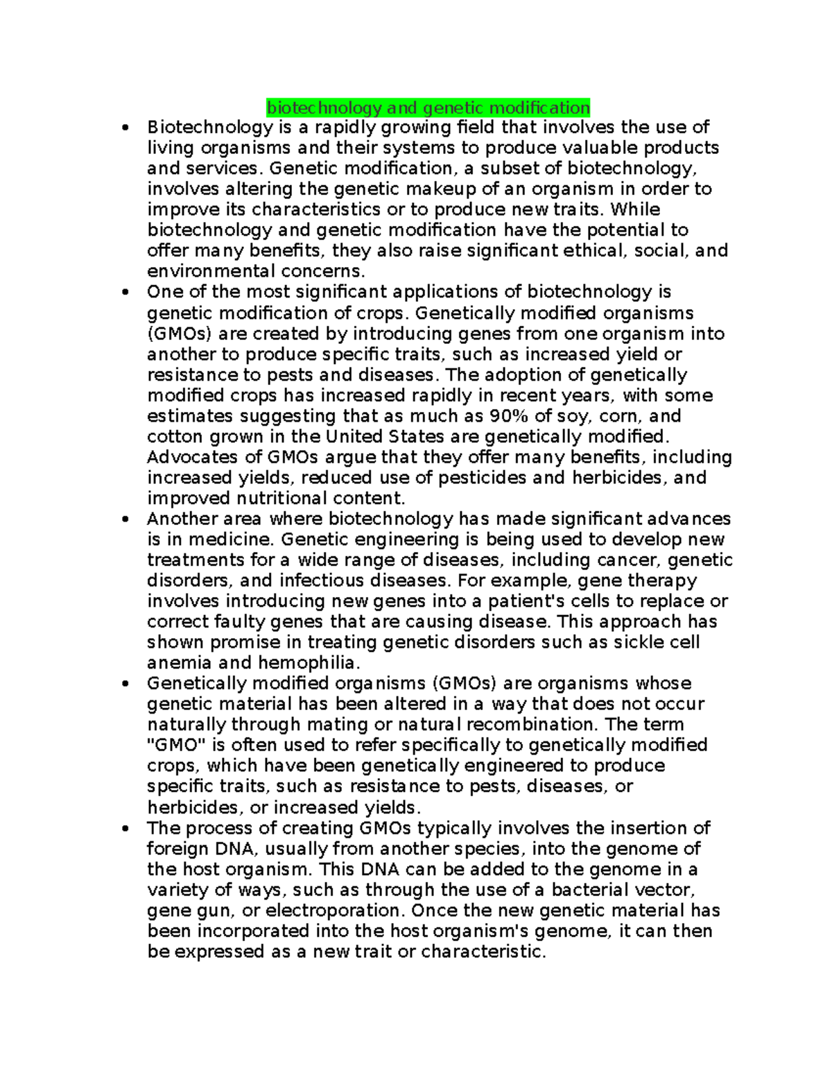 Biotechnology and genetic modification - Genetic modification, a subset ...