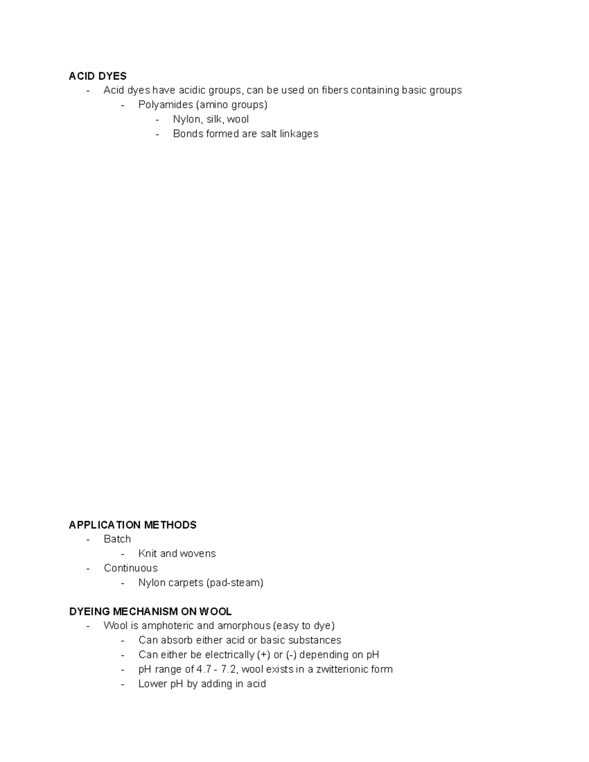 Acid and Basic Dyes - Lecture notes 6 - ACID DYES Acid dyes have acidic ...