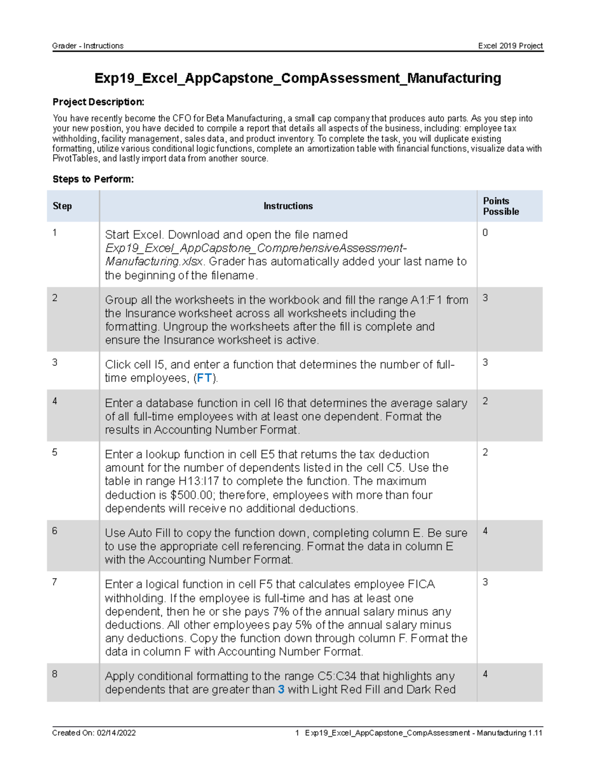 Exp19 Excel App Capstone Comp Assessment Manufacturing Instructions ...
