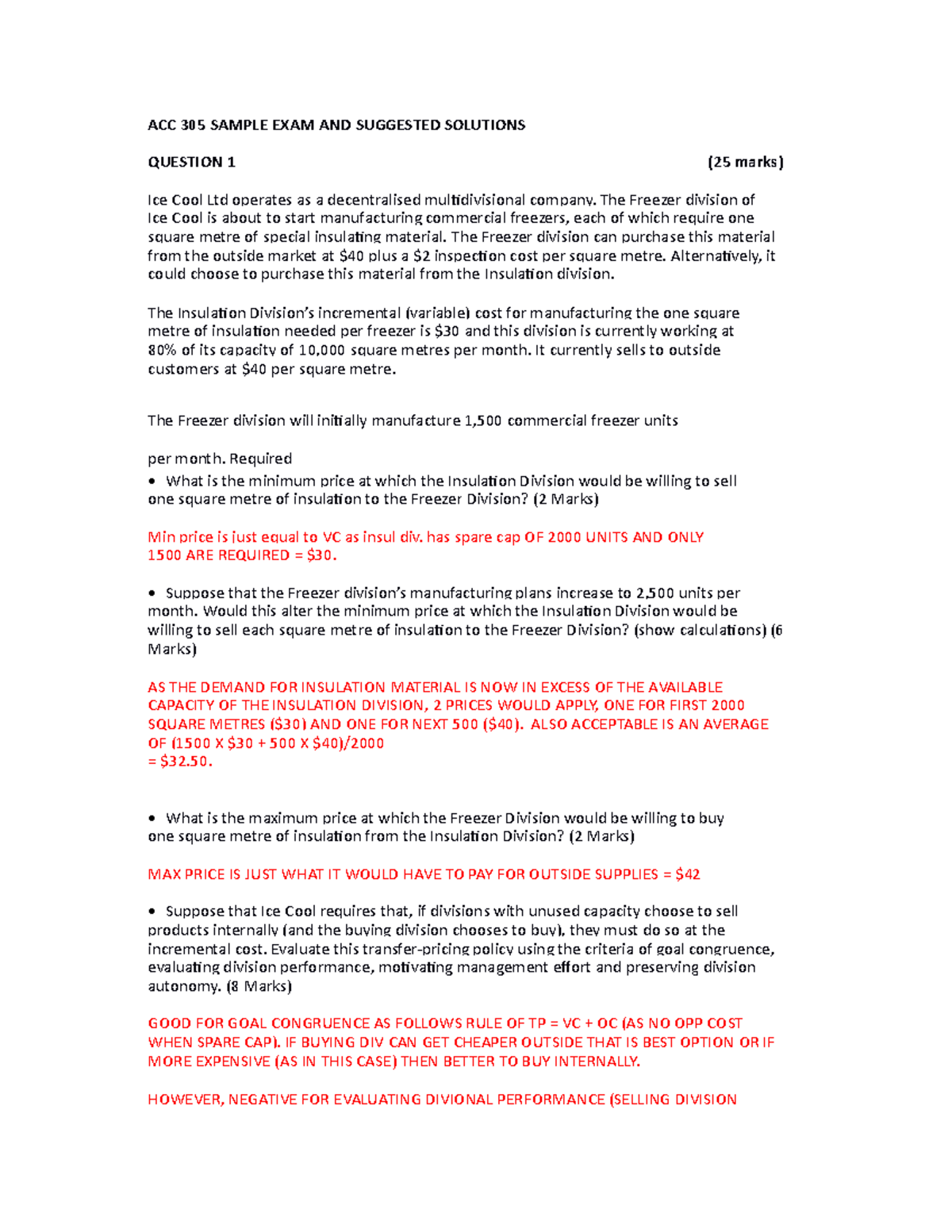 MA2 Sample Exam and solutions - ACC 305 SAMPLE EXAM AND SUGGESTED ...