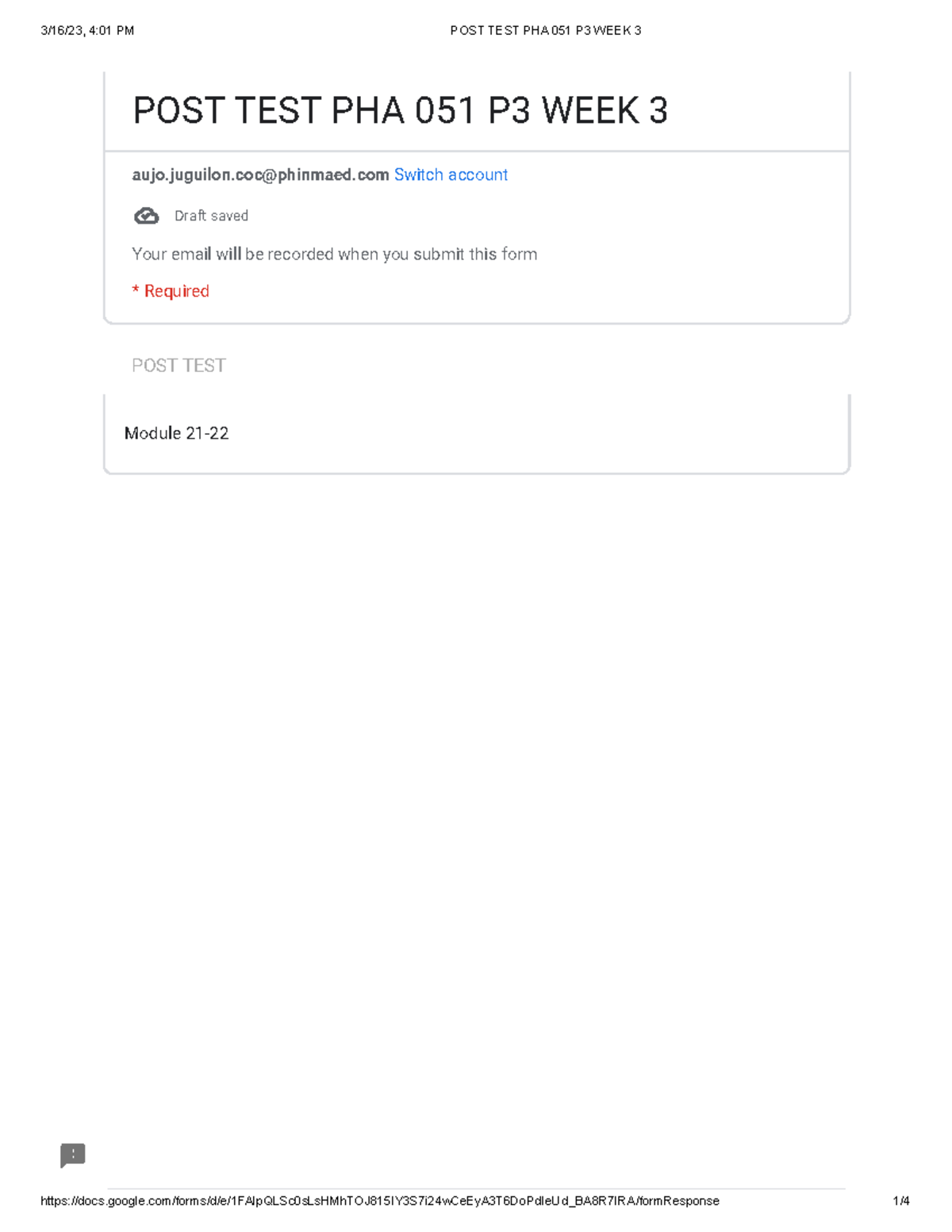 POST TEST PHA 051 P3 WEEK 3 - POST TEST Module 21- POST TEST PHA 051 P3 ...