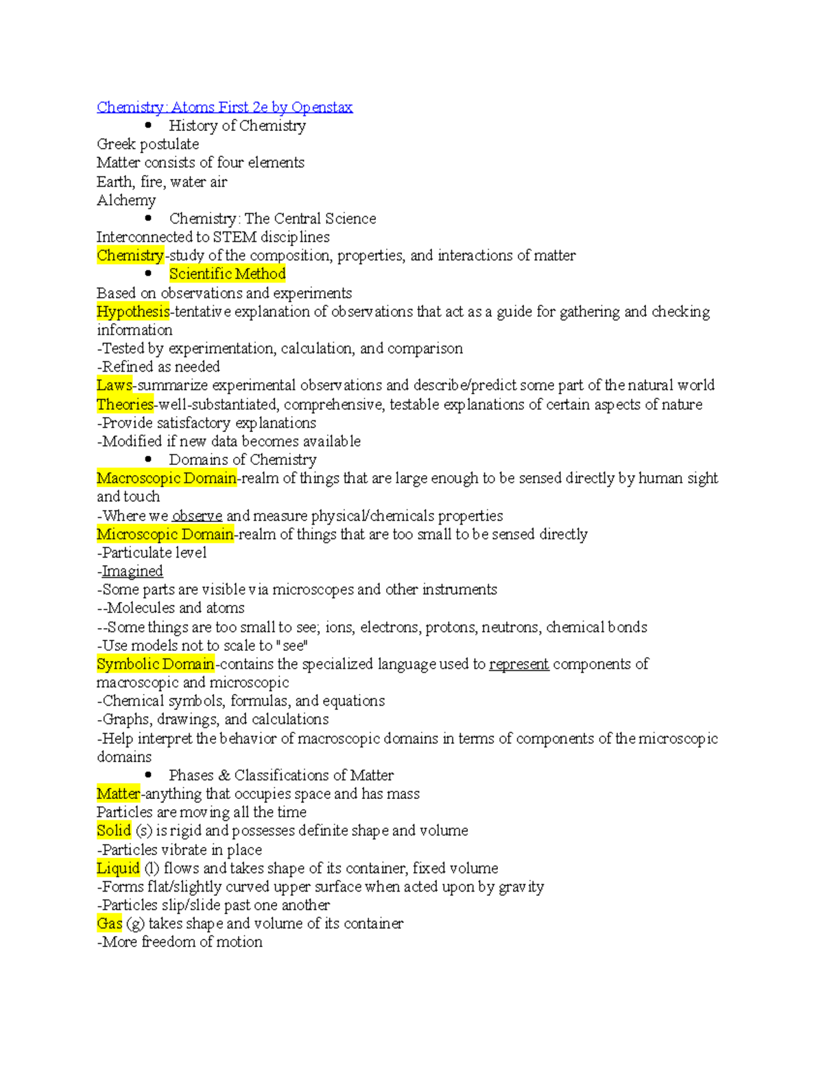 Chemistry Notes CH 1 - Chemistry: Atoms First 2e by Openstax History of ...
