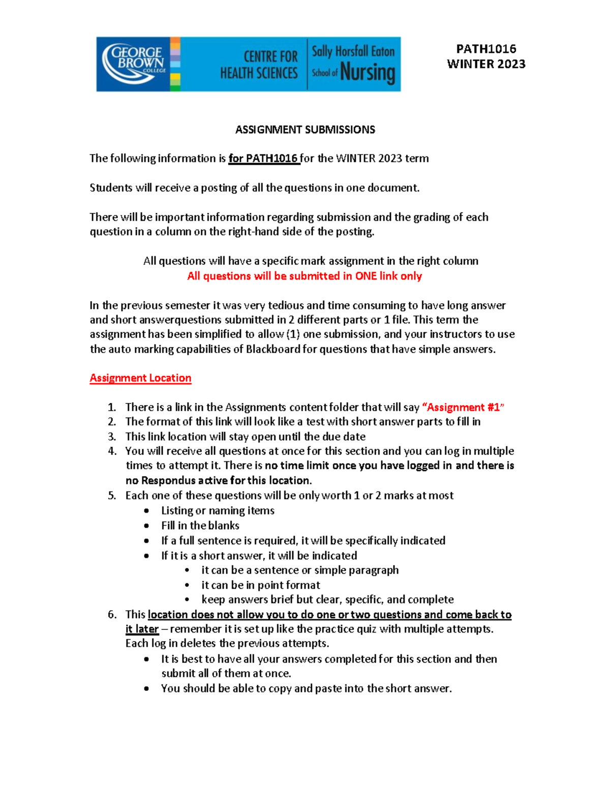 PATH1016 Assignment Submission Procedures 2023 - PATH WINTER 2023 ...