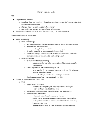 Memory (ch5) - Summary Cognitive Psychology - 120A Textbook Notes ...