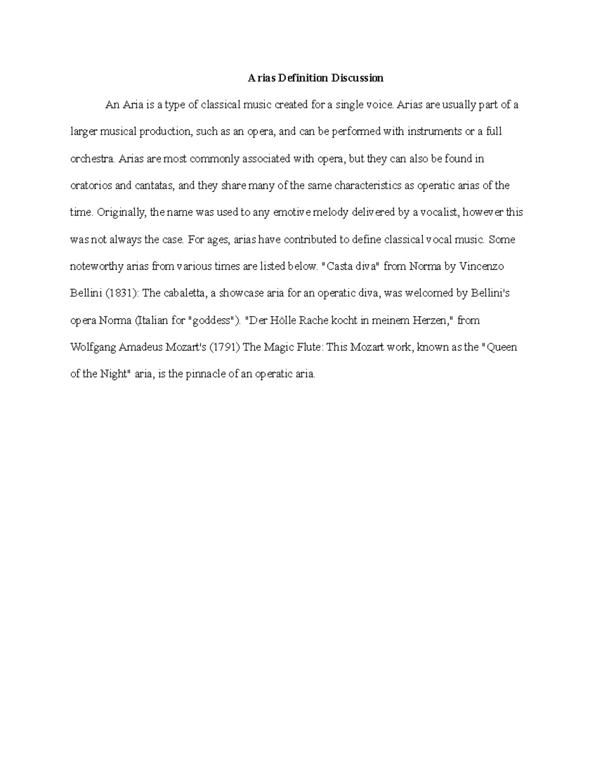 Music 1091 Glossary WK 4A - Arias Definition Discussion An Aria is a ...