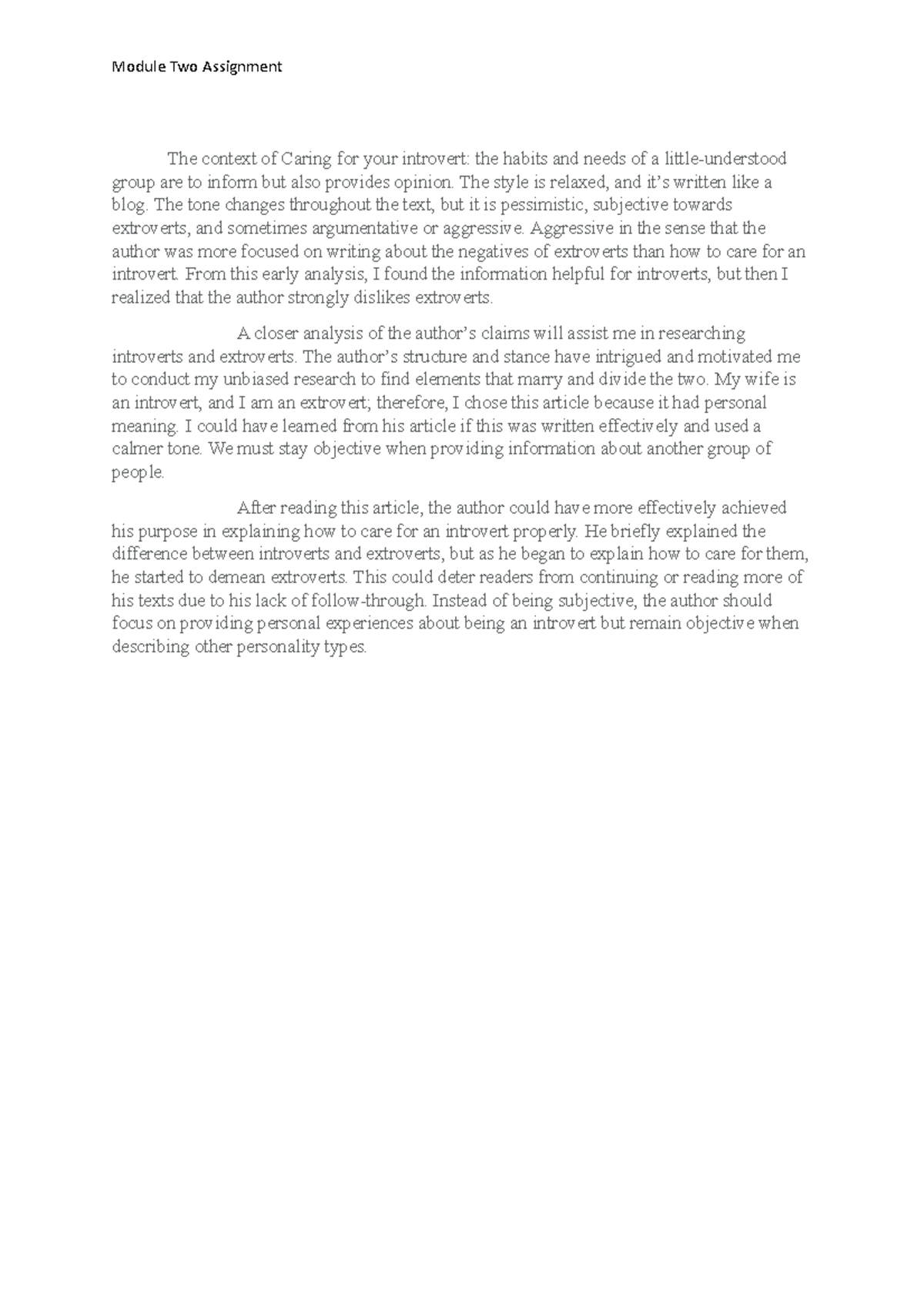 Module Two Assignment - The style is relaxed, and it’s written like a ...