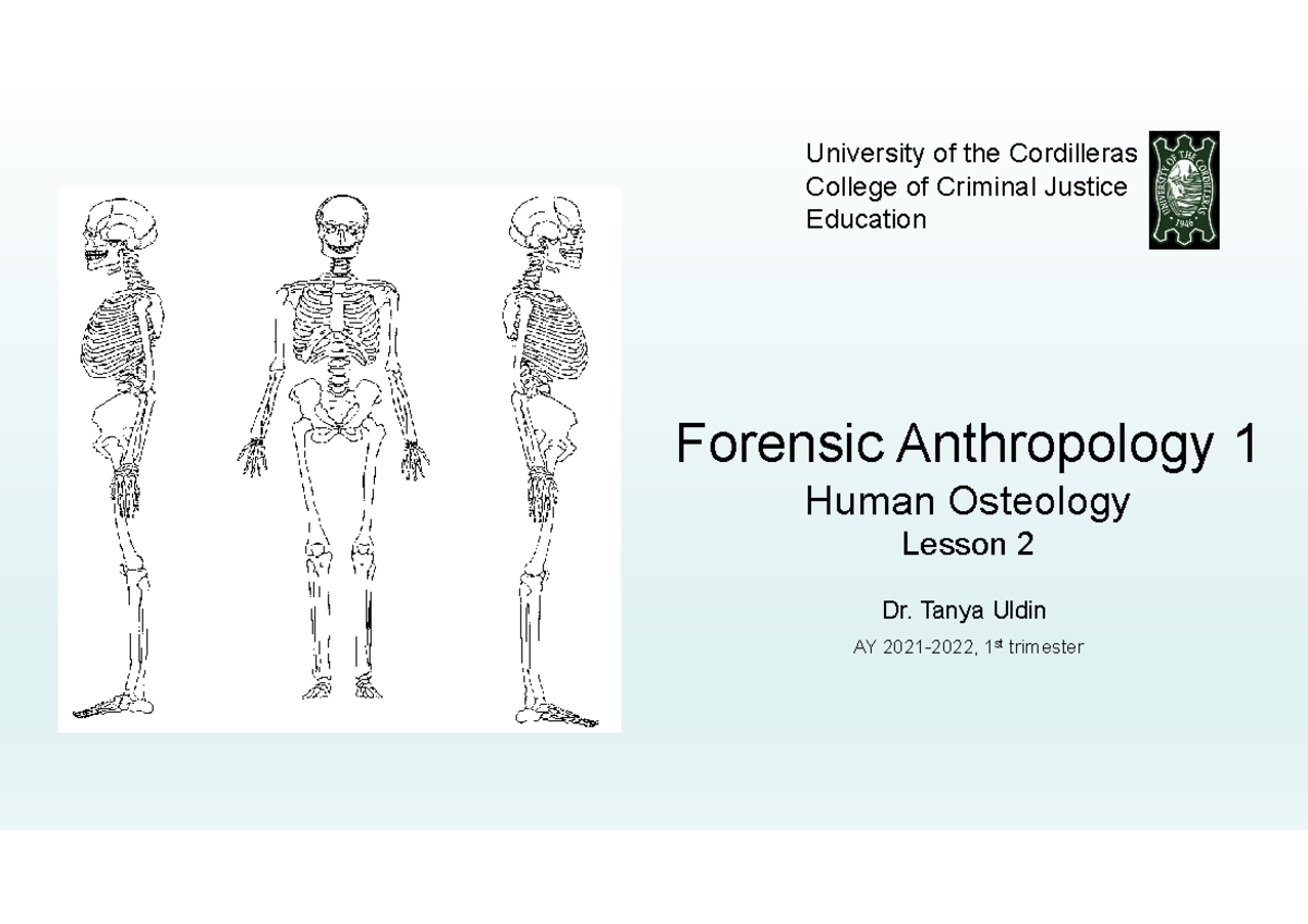 FA 1 2021 22 - Human Osteology L2 - Forensic Anthropology 1 Human ...