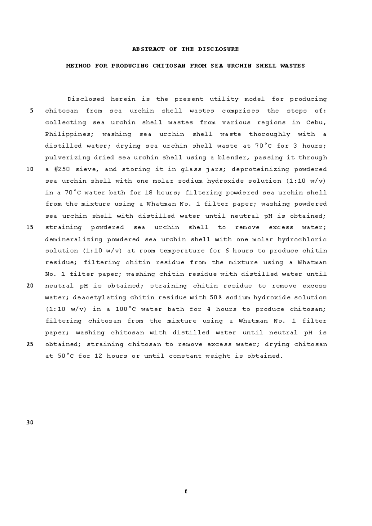 Thesis Abstract - 6 ABSTRACT OF THE DISCLOSURE METHOD FOR PRODUCING ...