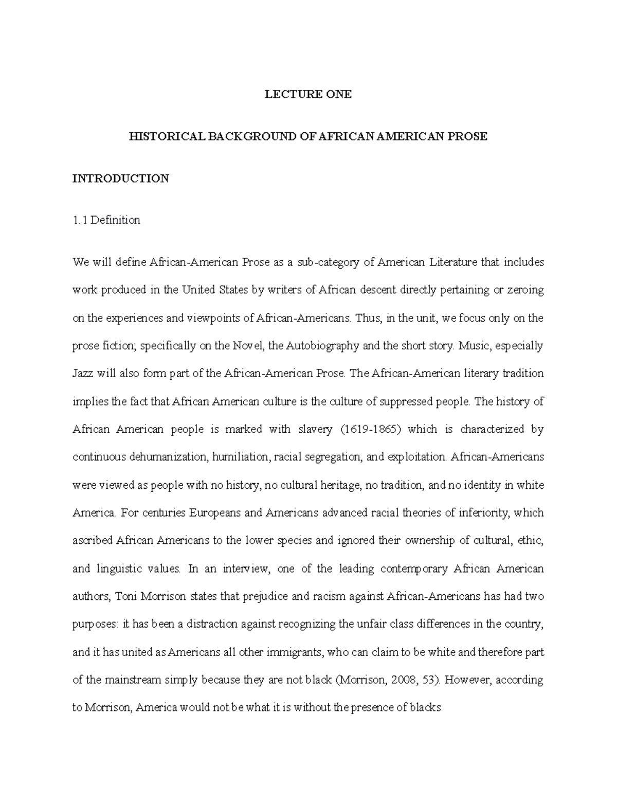 Lite 421 Lecture 1 notes - LECTURE ONE HISTORICAL BACKGROUND OF AFRICAN ...
