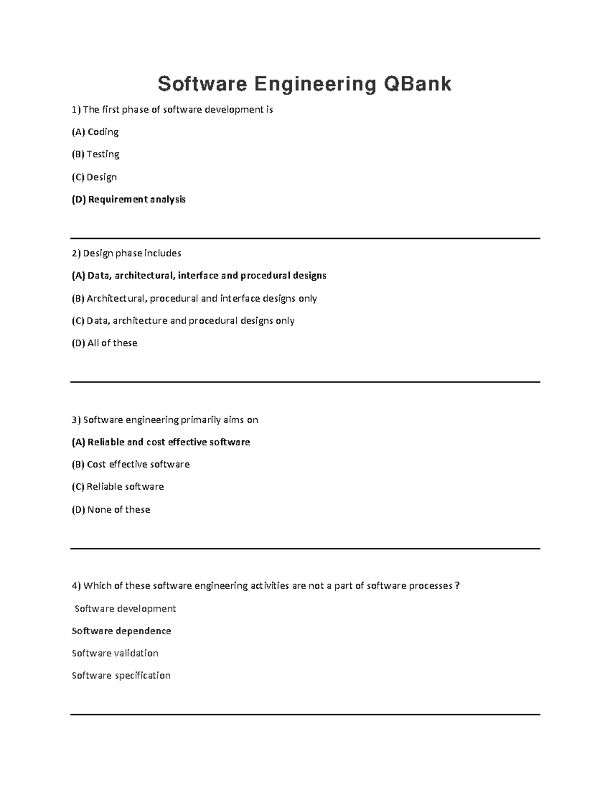 SE QBank (Answer) - software engineering - Software Engineering QBank ...