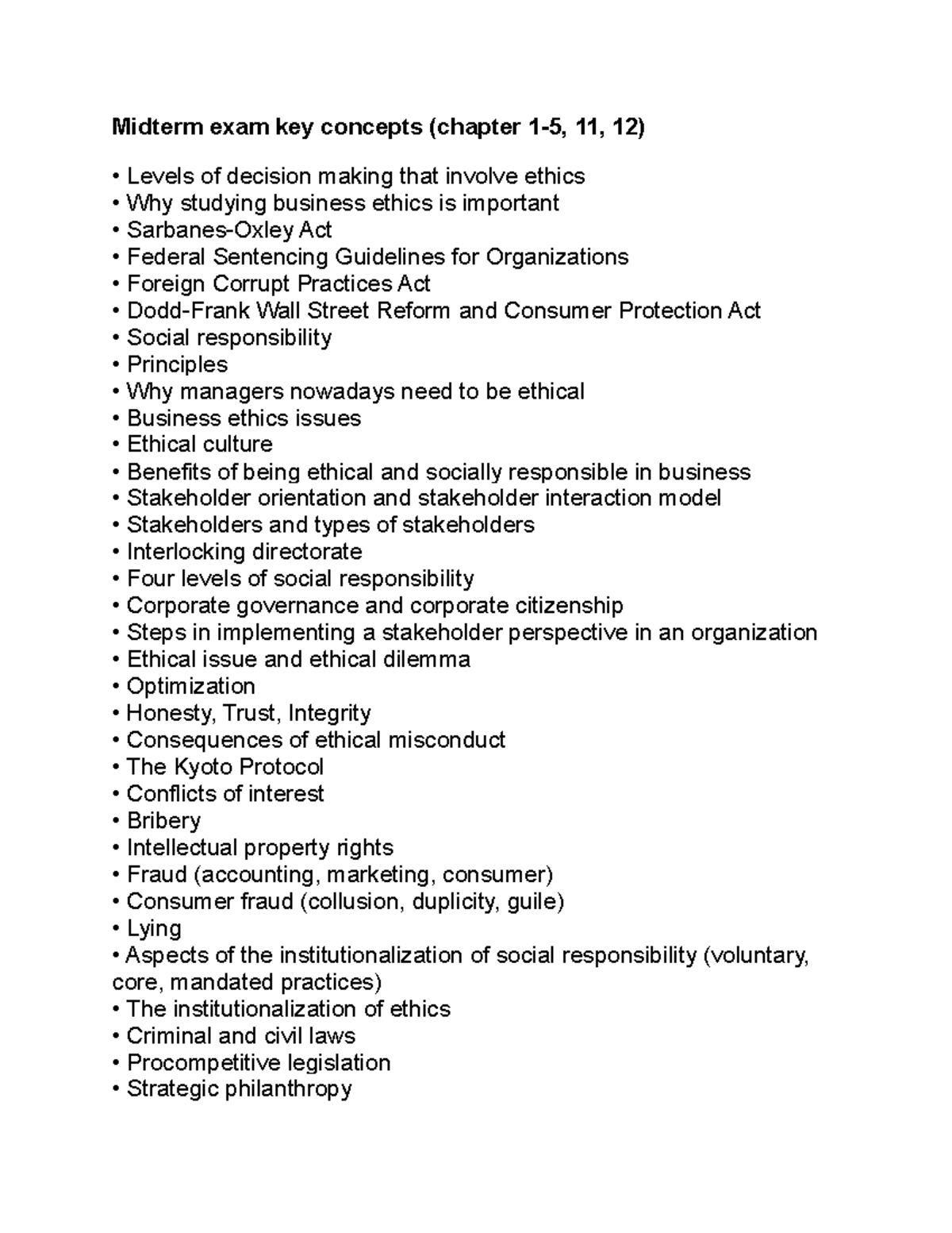 MGMT457 Midterm Review - Midterm exam key concepts (chapter 1-5, 11, 12) Levels of decision ...