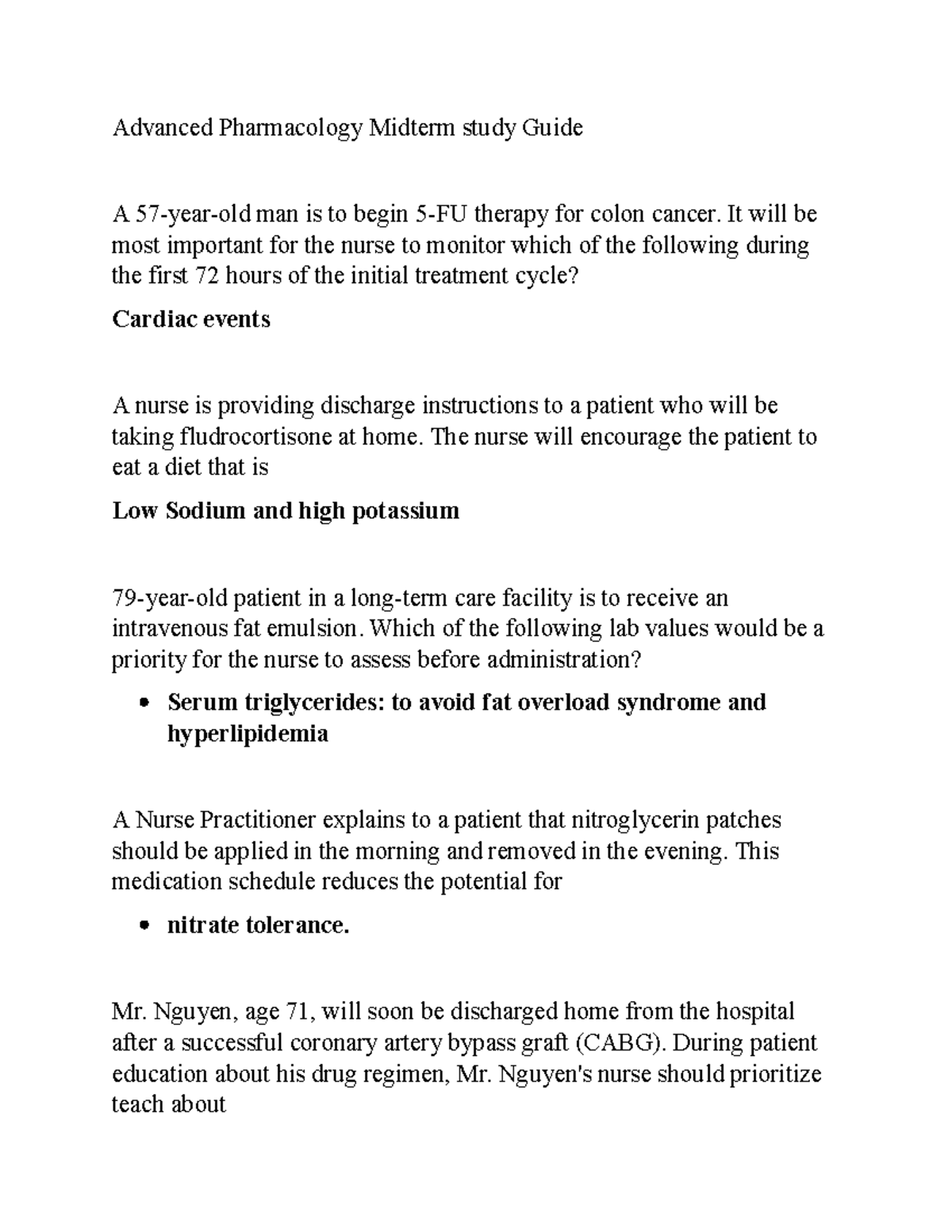 Midterm advanced pharmacology - Advanced Pharmacology Midterm study ...
