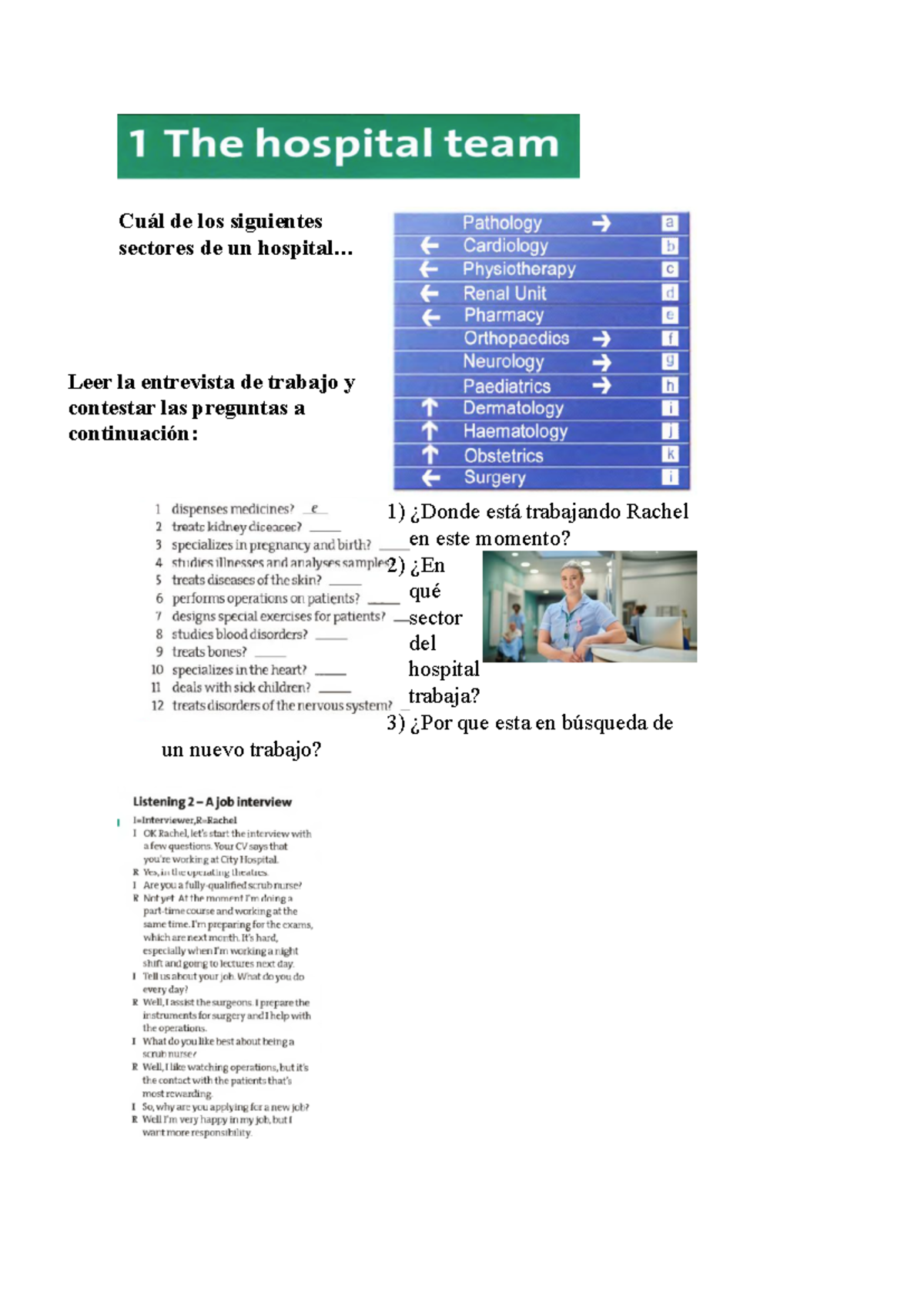 1 The hospital team (pres simple - Inglés I - Cuál de los siguientes ...