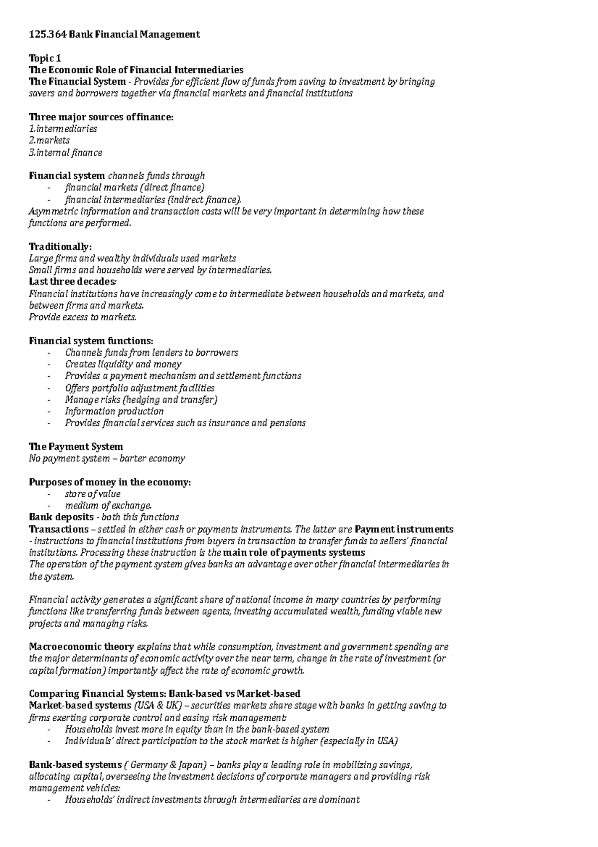 Bank-finance-notes - Lecture notes all - 125 Bank Financial Management ...