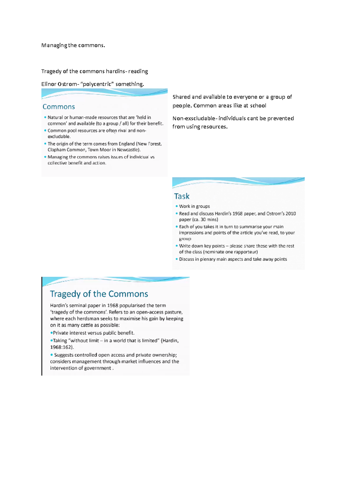 2. Managing the commons - Tragedy of the commons hardins- reading ...