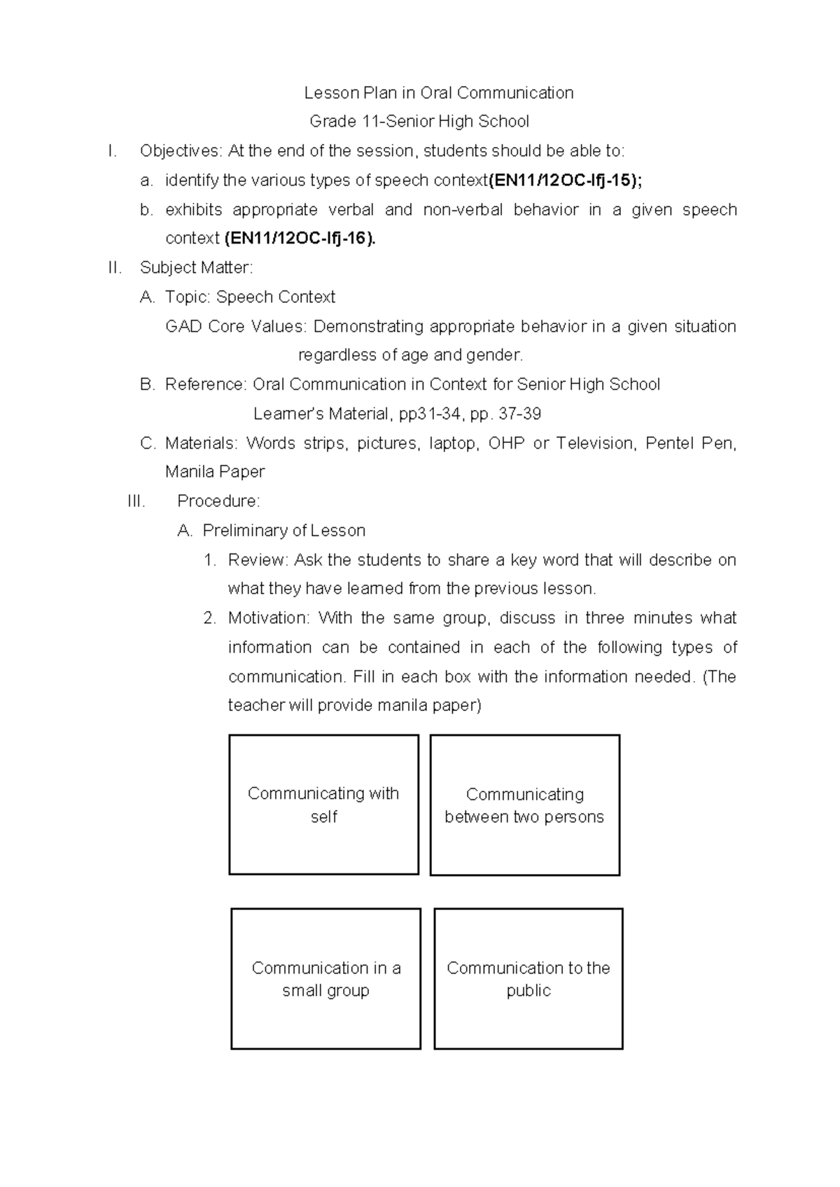 Lesson Plan in Oral Communication 5 - Lesson Plan in Oral Communication Grade 11-Senior High ...